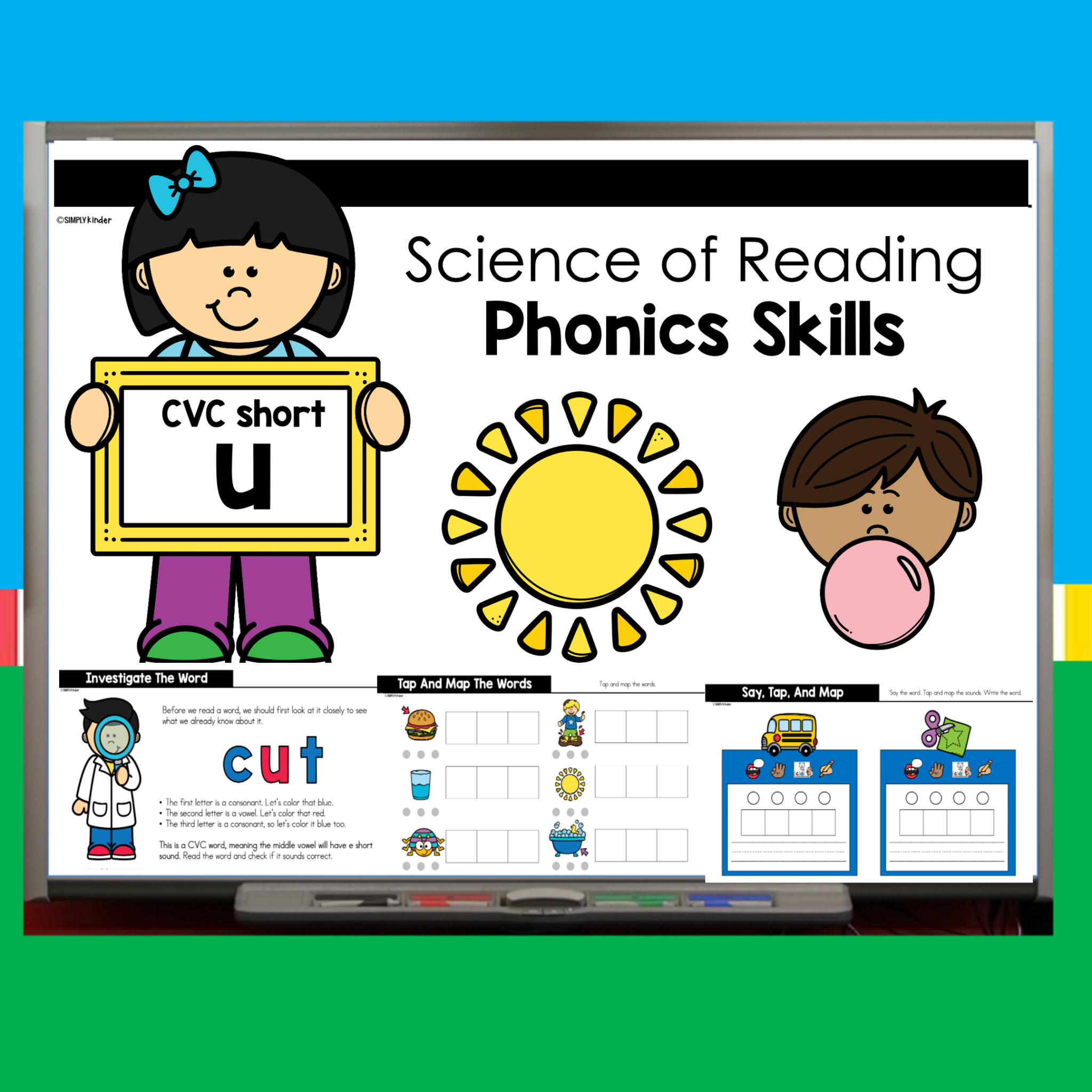 CVC Short U Decoding Teaching Slides - Simply Kinder + Printable Membership