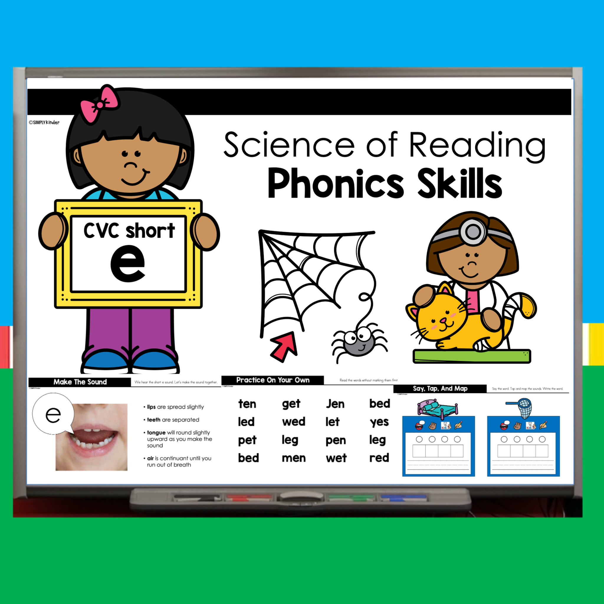 CVC Short E Decoding Teaching Slides - Simply Kinder + Printable Membership