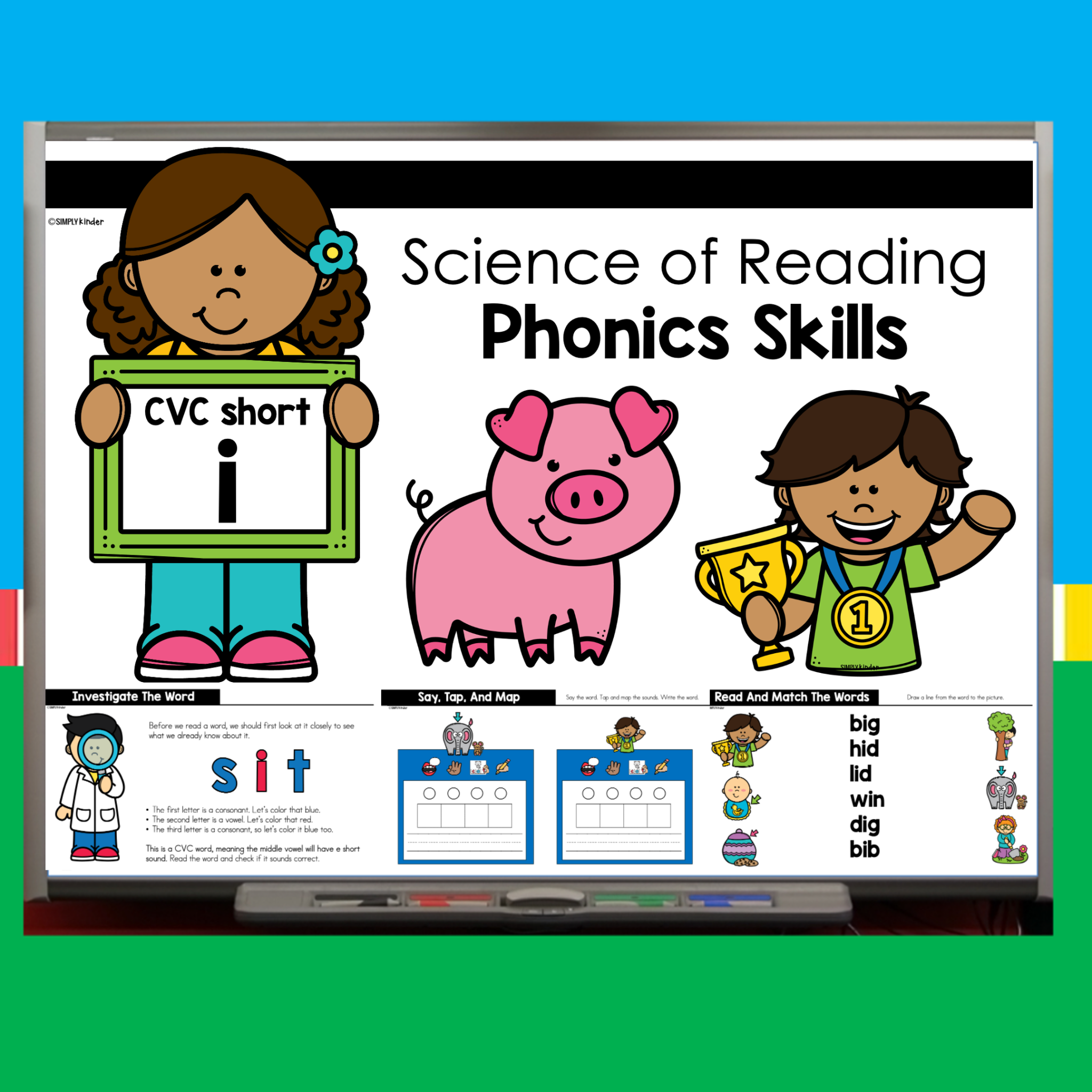 CVC Short I Decoding Teaching Slides - Simply Kinder + Printable Membership