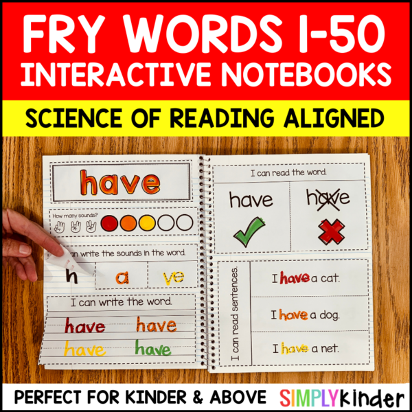 Fry Sight Words 1-50 Interactive Notebooks - Simply Kinder + Printable ...