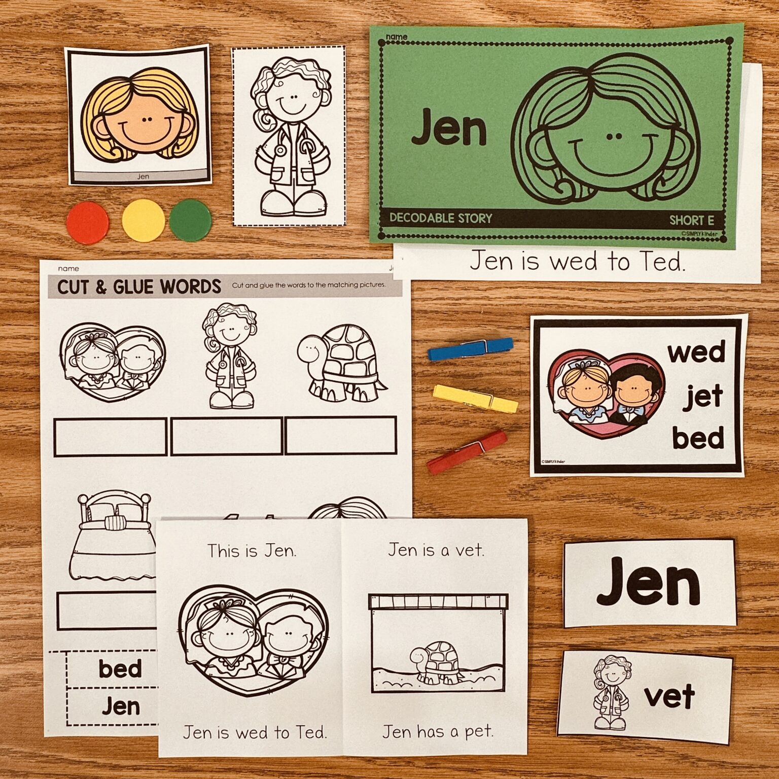 Decodable Reader with Word Work: CVC Short E - Jen - Simply Kinder ...