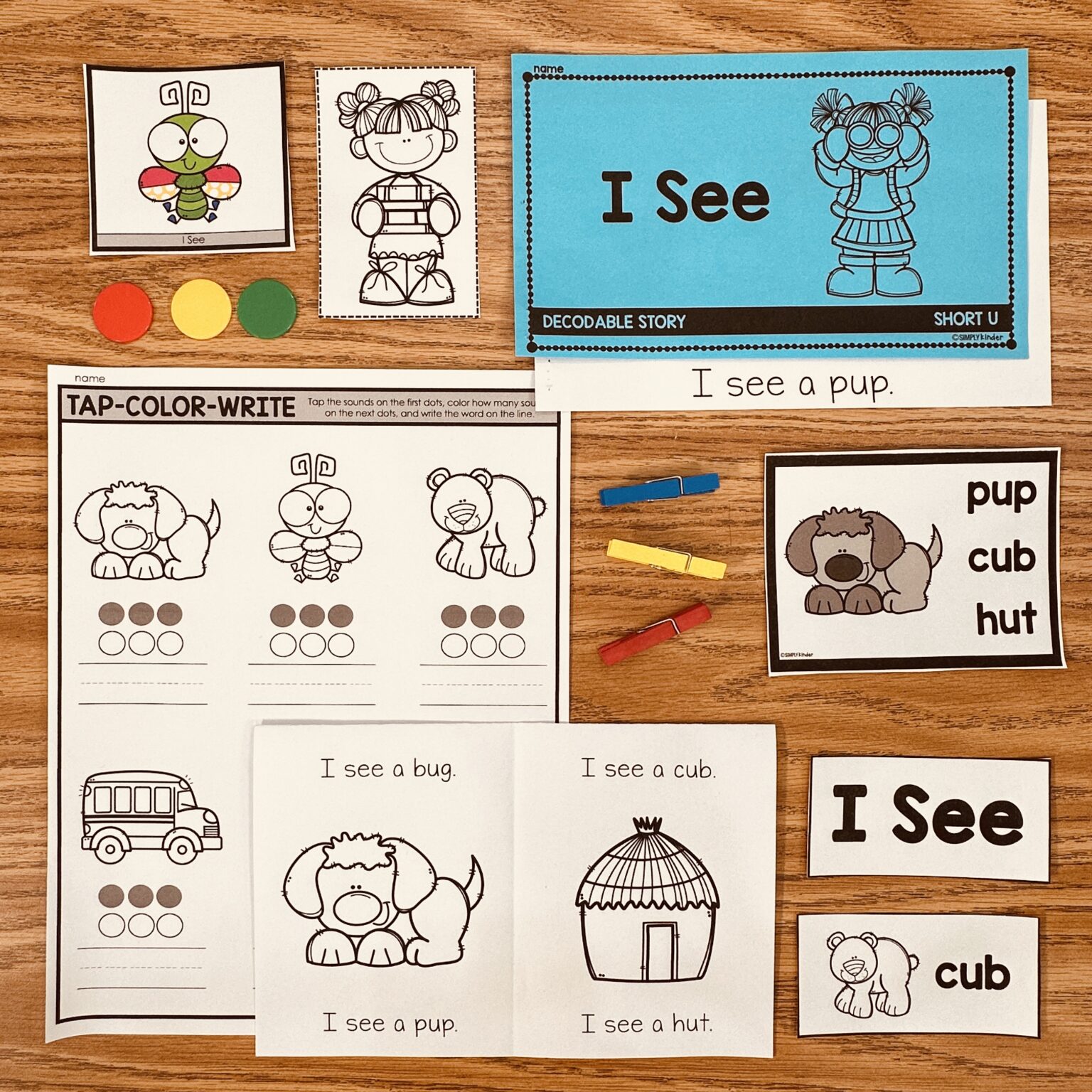 Decodable Reader with Word Work: CVC Short U - I See - Simply Kinder ...