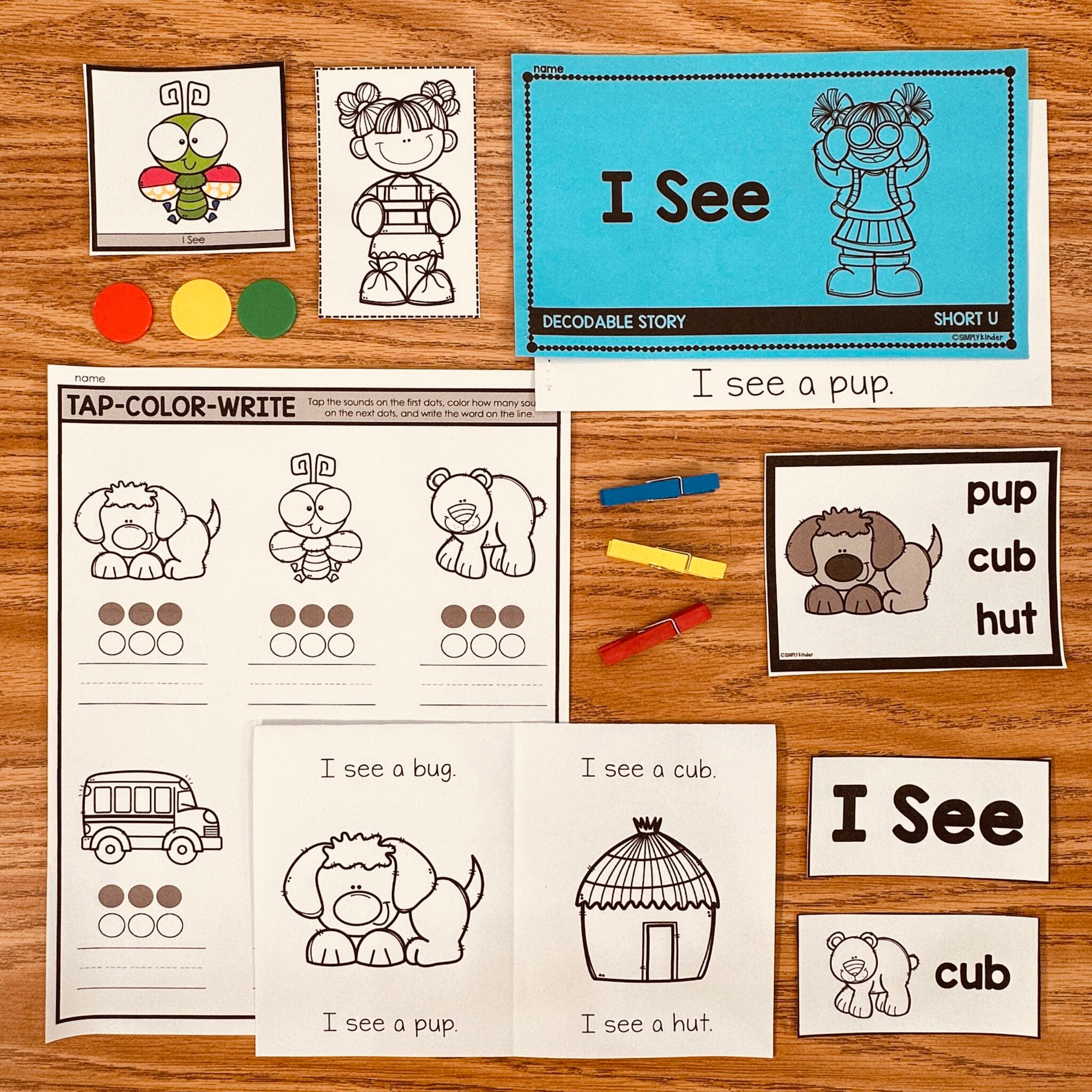 Decodable Reader with Word Work: CVC Short U - I See - Simply Kinder ...