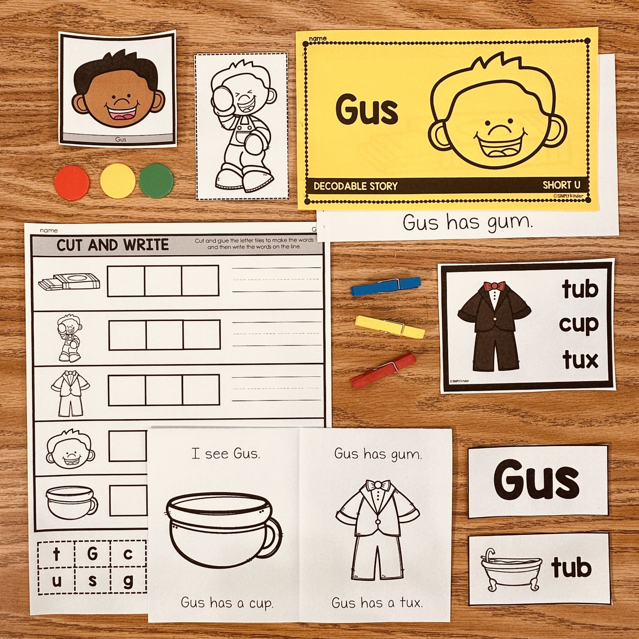 Decodable Reader with Word Work: CVC Short U - Gus - Simply Kinder ...