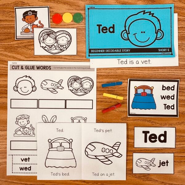 Beginner Decodable Reader with Word Work: CVC Short E - Ted - Simply ...