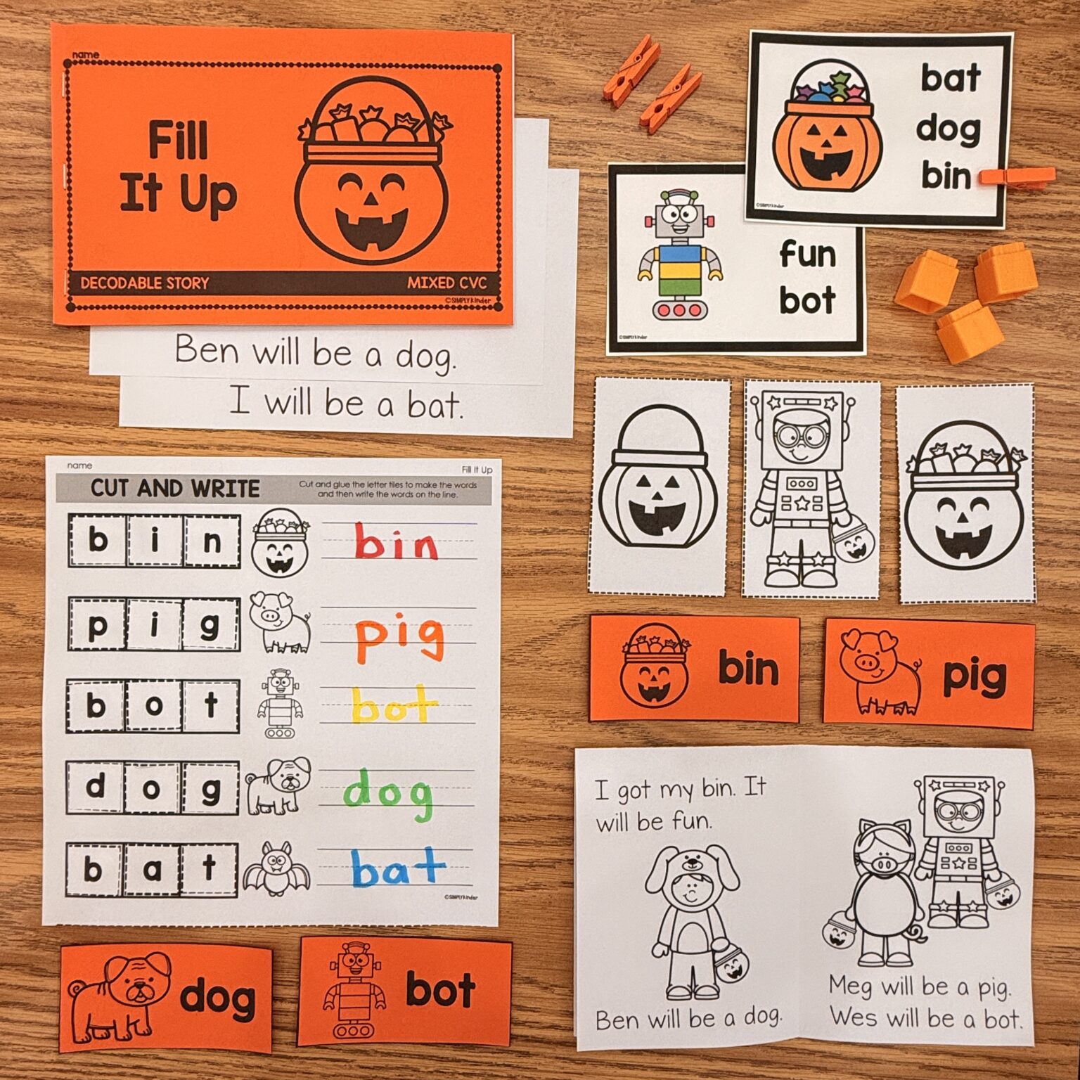 Halloween Decodable Reader with Word Work: Mixed CVC Short Vowels ...