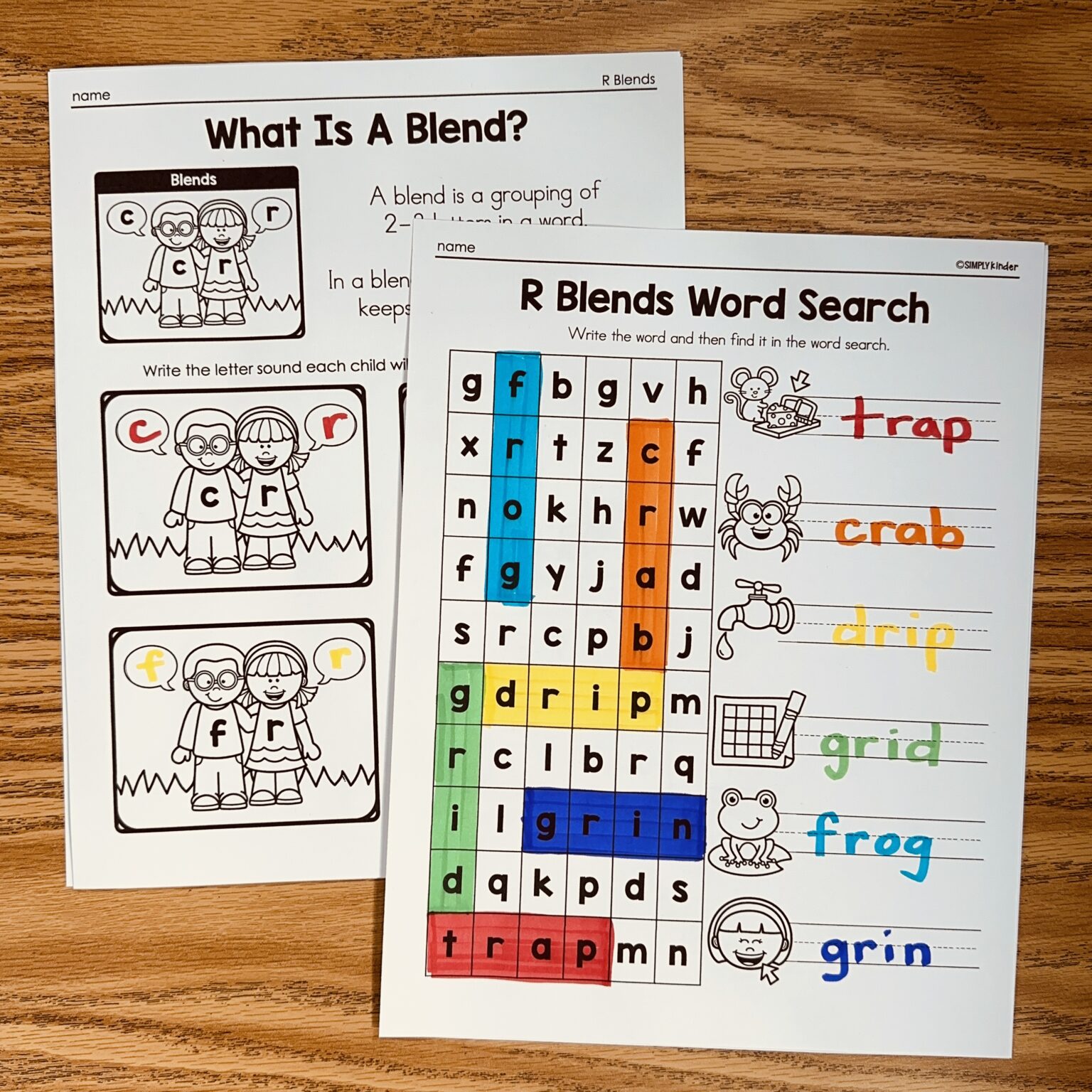 R Blends Worksheets - Simply Kinder + Printable Membership