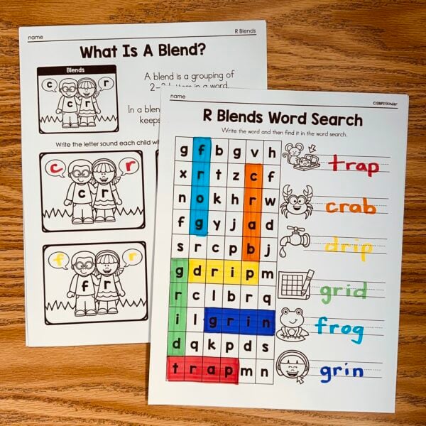 R Blends Worksheets - Simply Kinder + Printable Membership