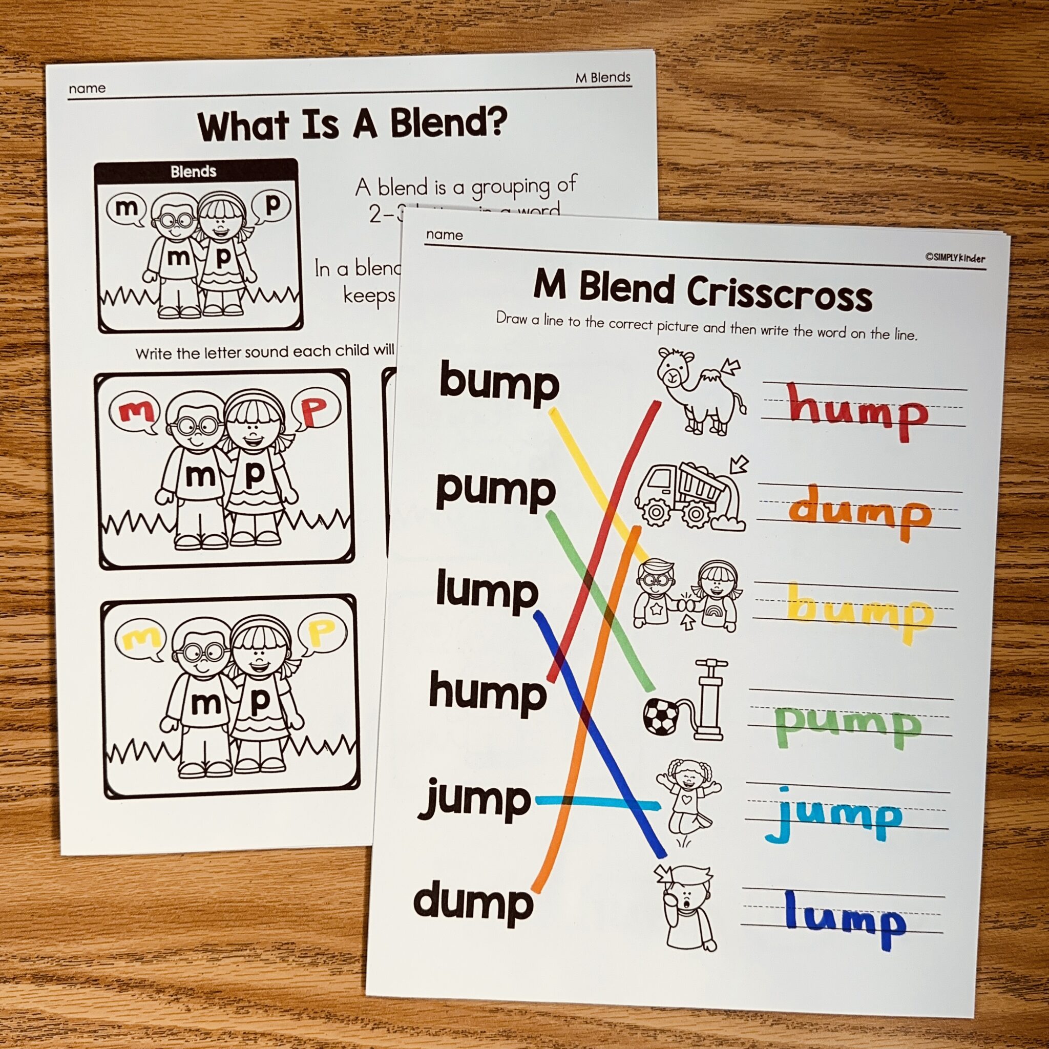 M Blends Worksheets - Simply Kinder + Printable Membership