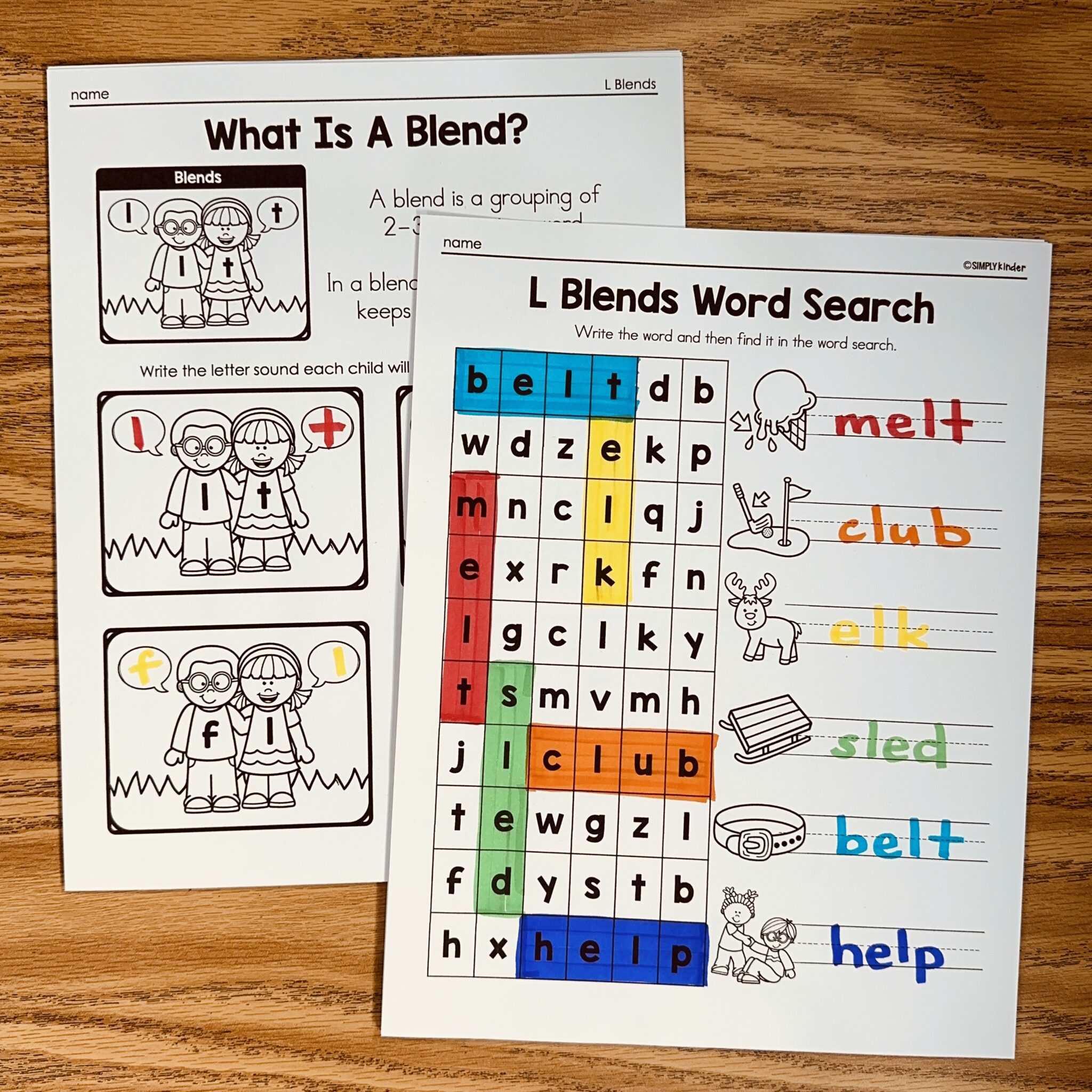 L Blends Worksheets - Simply Kinder + Printable Membership