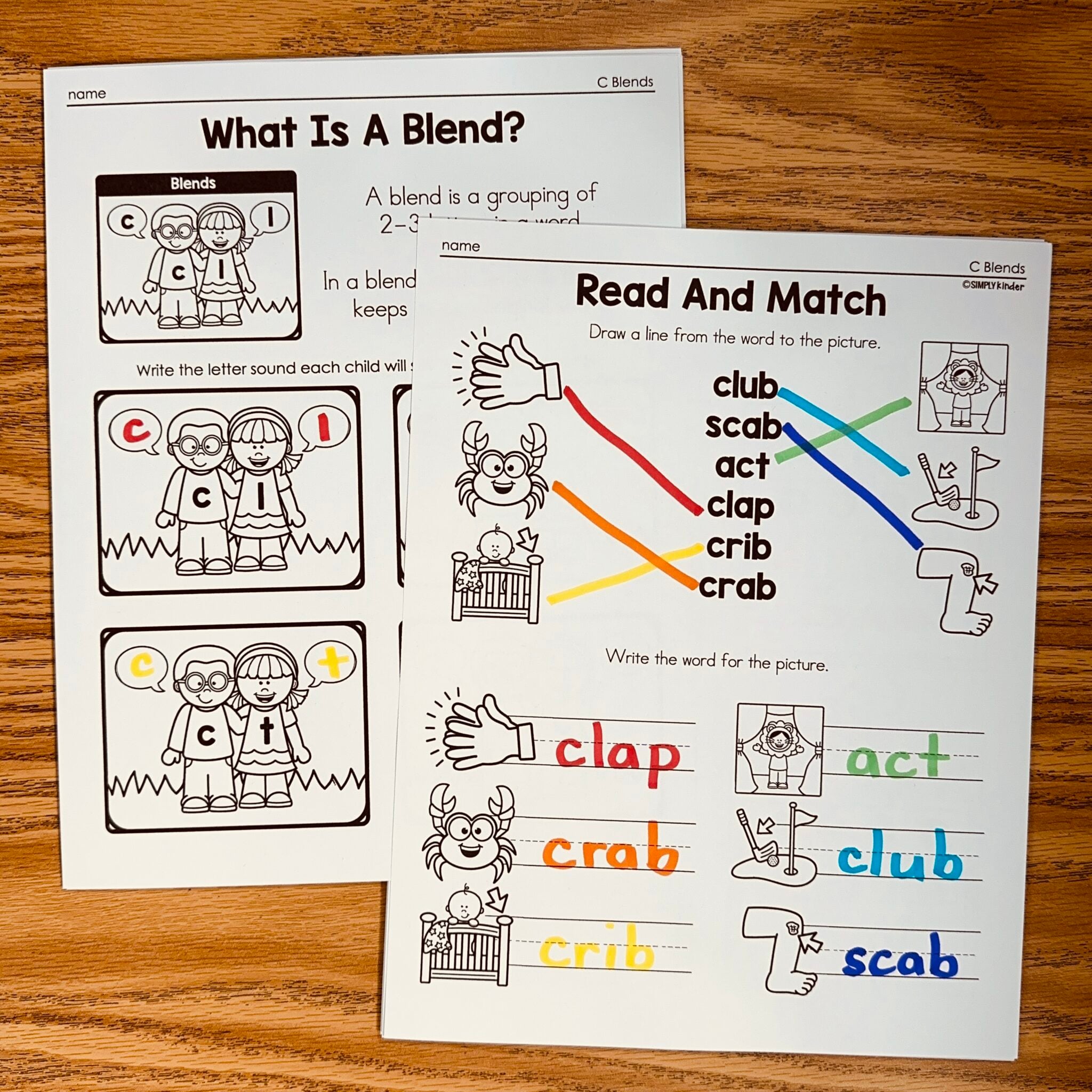 C Blends Worksheets - Simply Kinder + Printable Membership