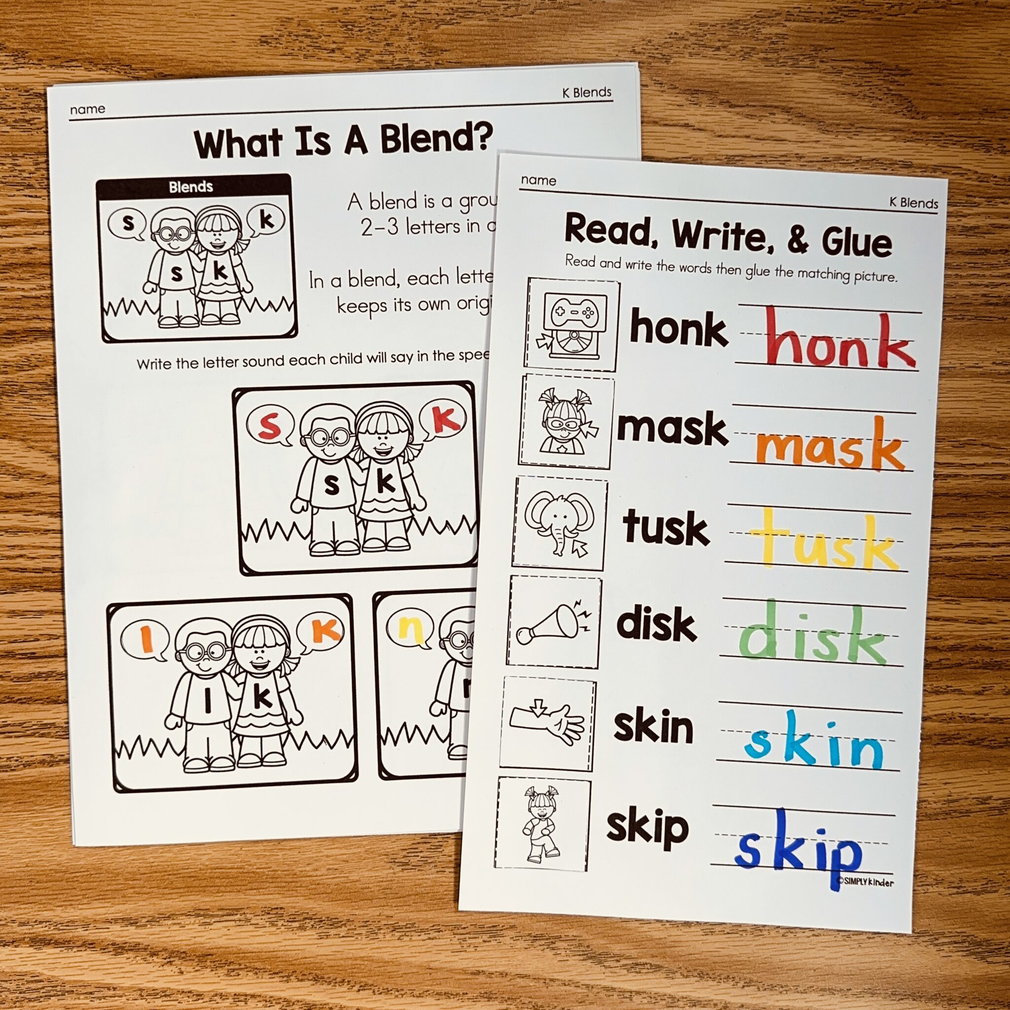 K Blends Worksheets - Simply Kinder + Printable Membership