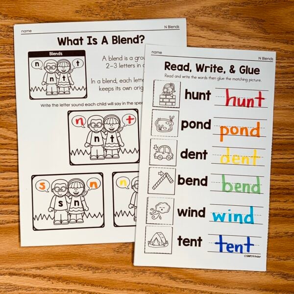 N Blends Worksheets - Simply Kinder + Printable Membership