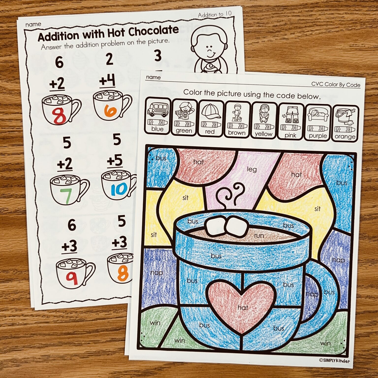 Hot Chocolate Winter Theme Day No Prep Literacy & Math Worksheets ...