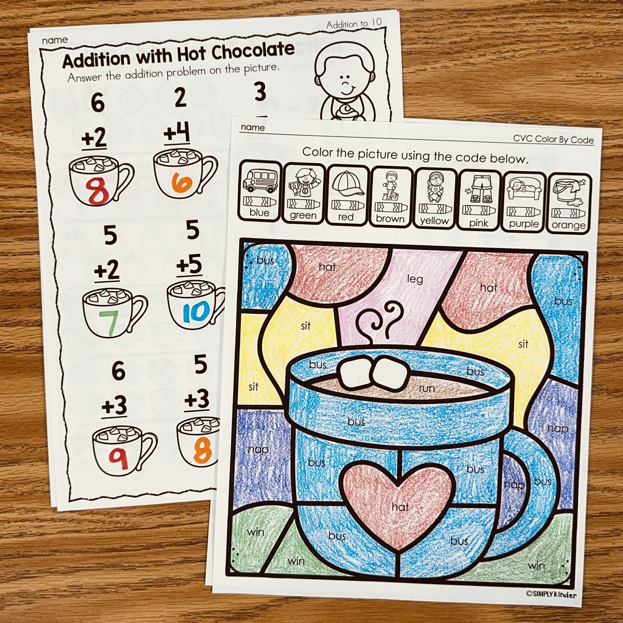 Hot Chocolate Winter Theme Day No Prep Literacy & Math Worksheets ...