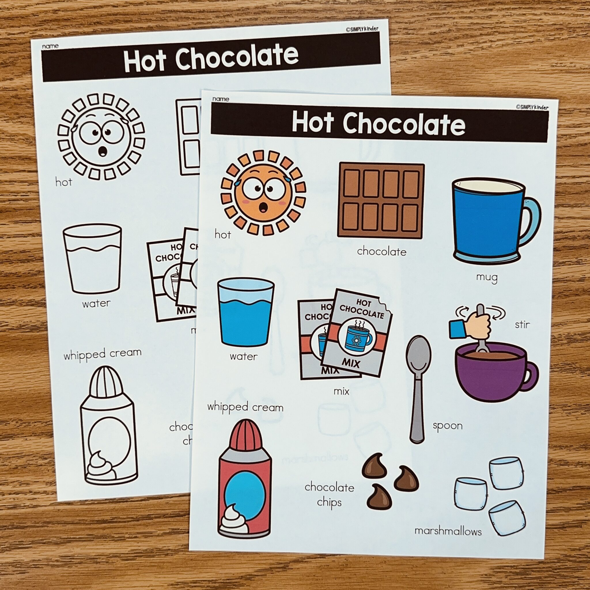 Hot Chocolate Winter Theme Day Vocabulary Activities - Simply Kinder ...