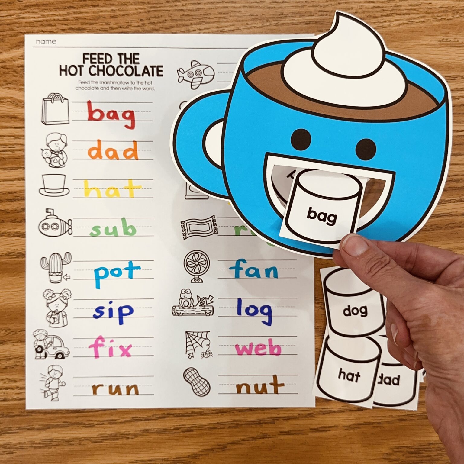 Hot Chocolate Winter Theme Day CVC Words Center - Simply Kinder ...