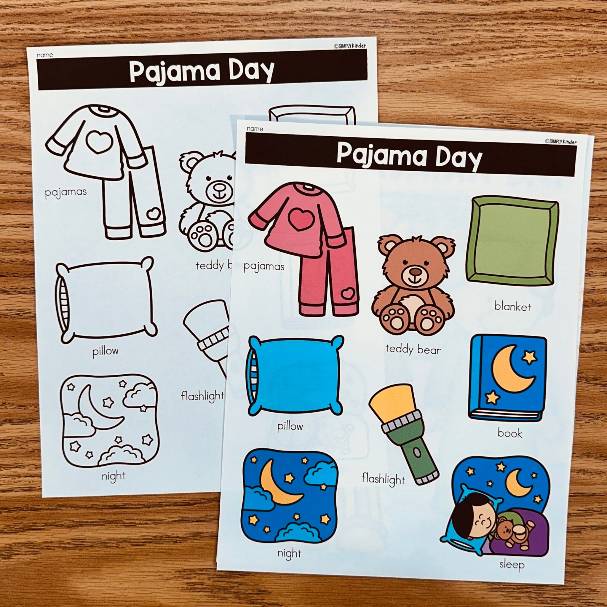 Pajama Day Winter Vocabulary Printables - Simply Kinder + Printable ...