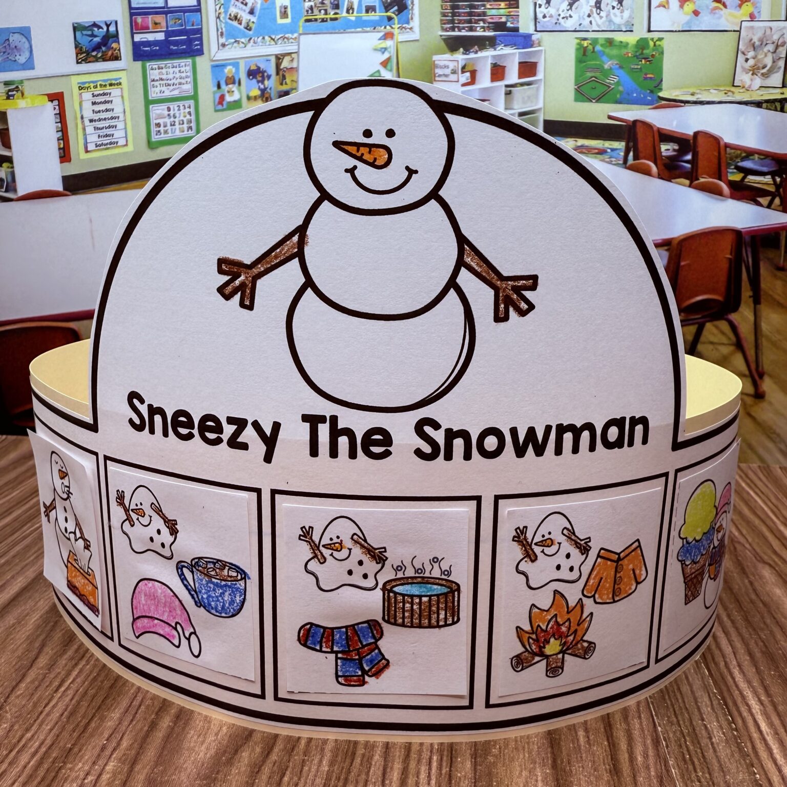Sneezy The Snowman Sequencing Hat - Simply Kinder + Printable Membership