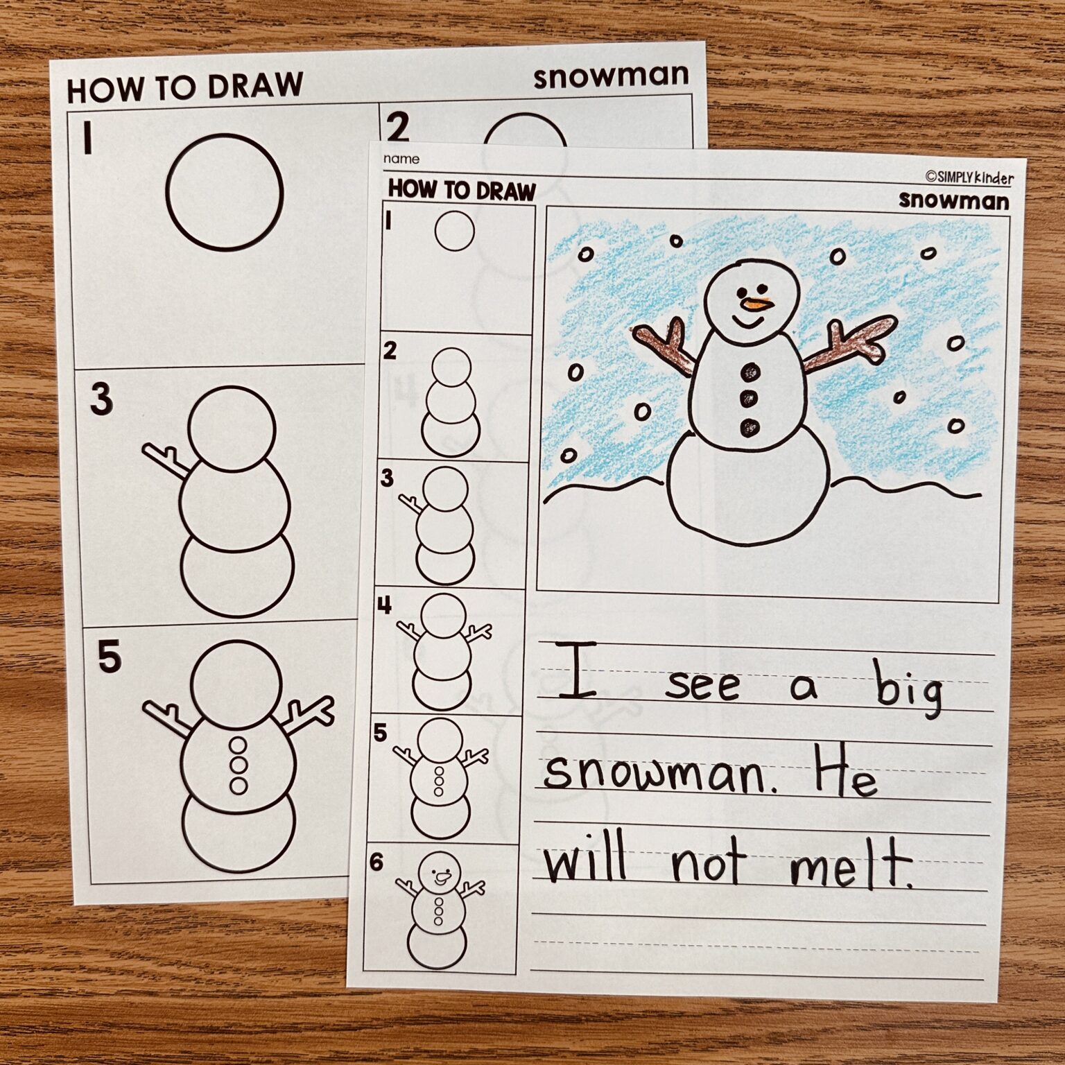 Sneezy The Snowman Directed Drawing - Simply Kinder + Printable Membership