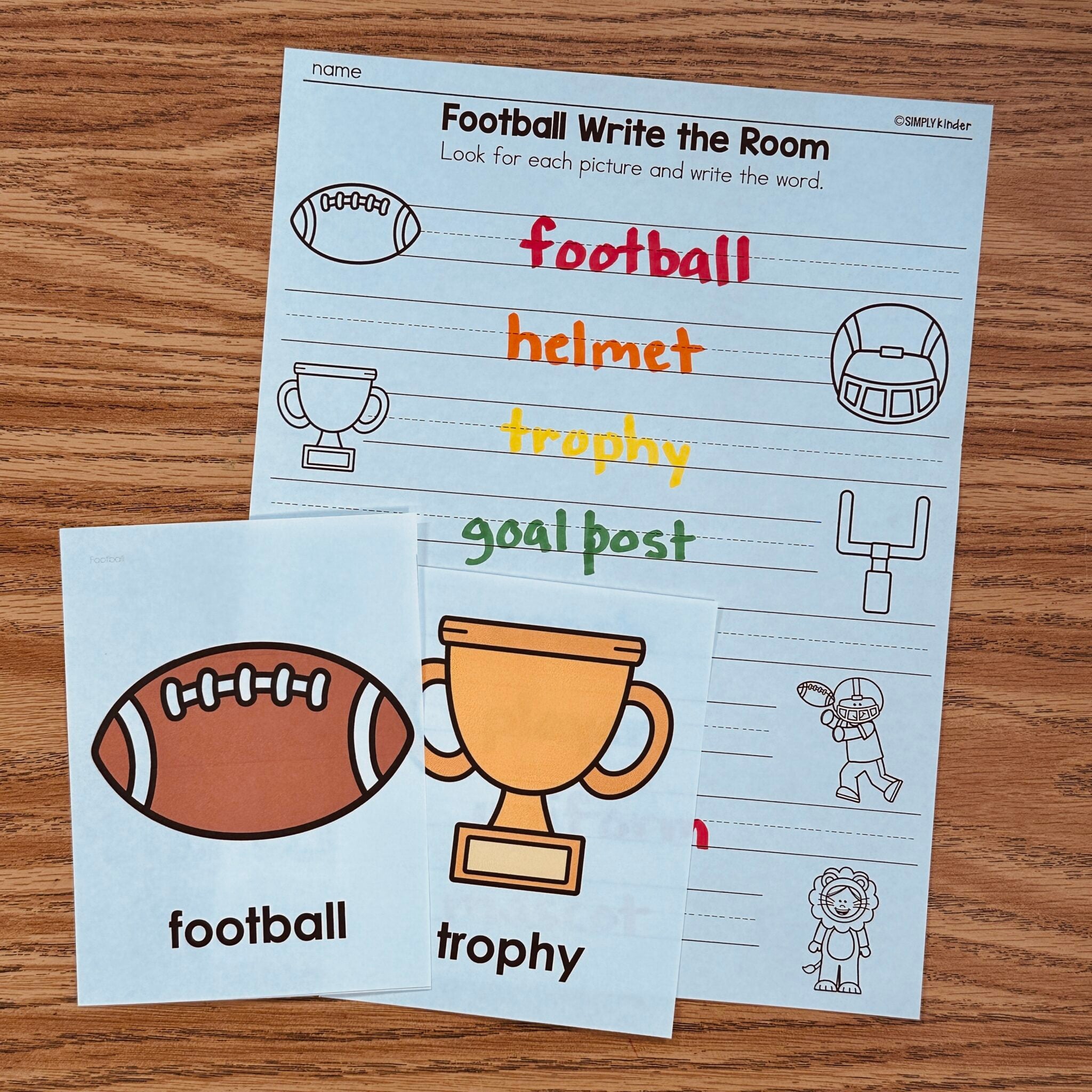 Football Write The Room Center - Simply Kinder + Printable Membership