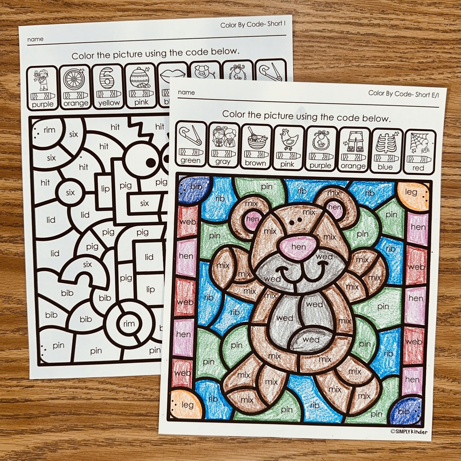 CVC No-Prep Worksheets: Color By Codes - Simply Kinder + Printable ...
