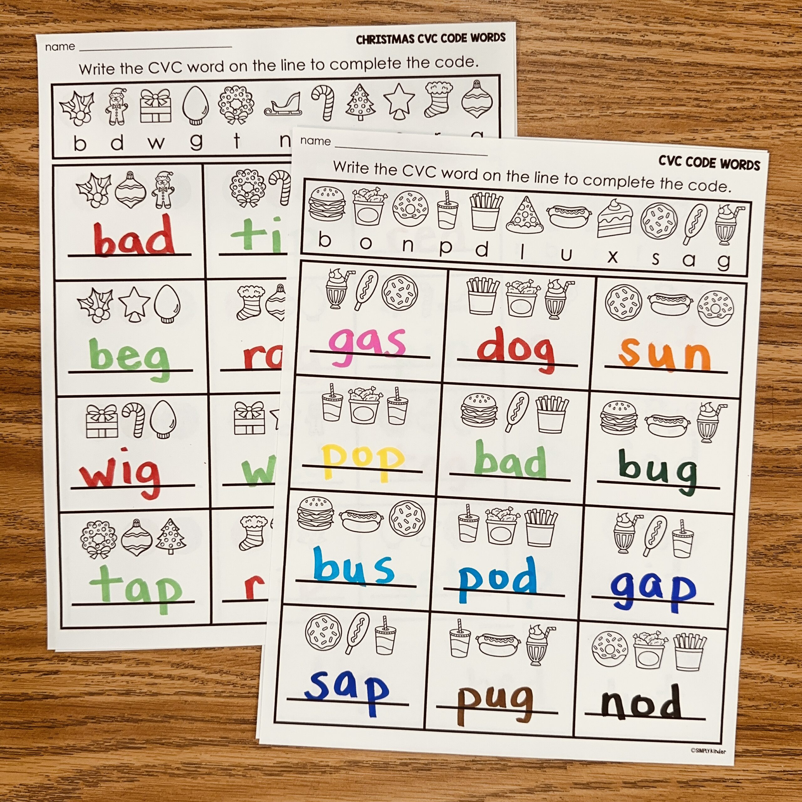 CVC No-Prep Worksheets: Decodable Codes - Simply Kinder + Printable ...
