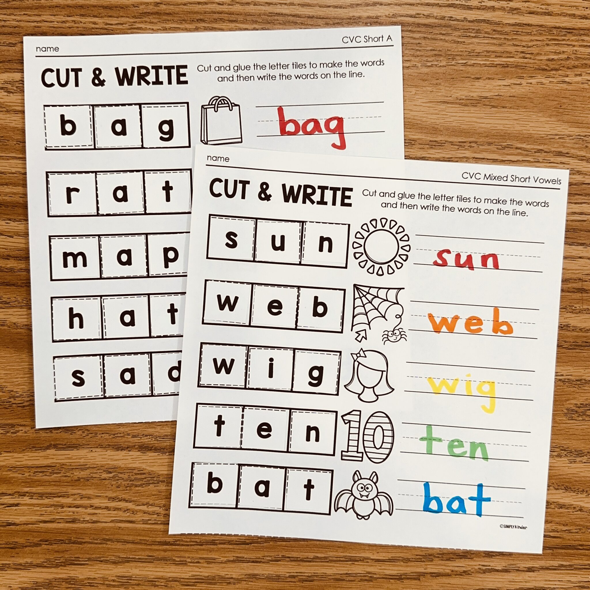 CVC No-Prep Worksheets: Cut & Write - Simply Kinder + Printable Membership