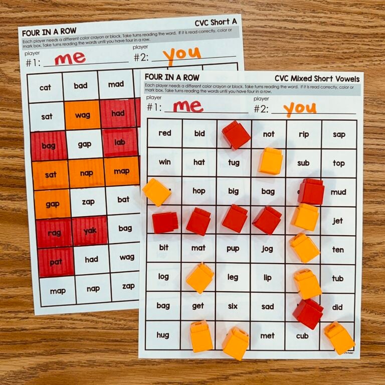 CVC No-Prep Worksheets: Four In A Row - Simply Kinder + Printable ...