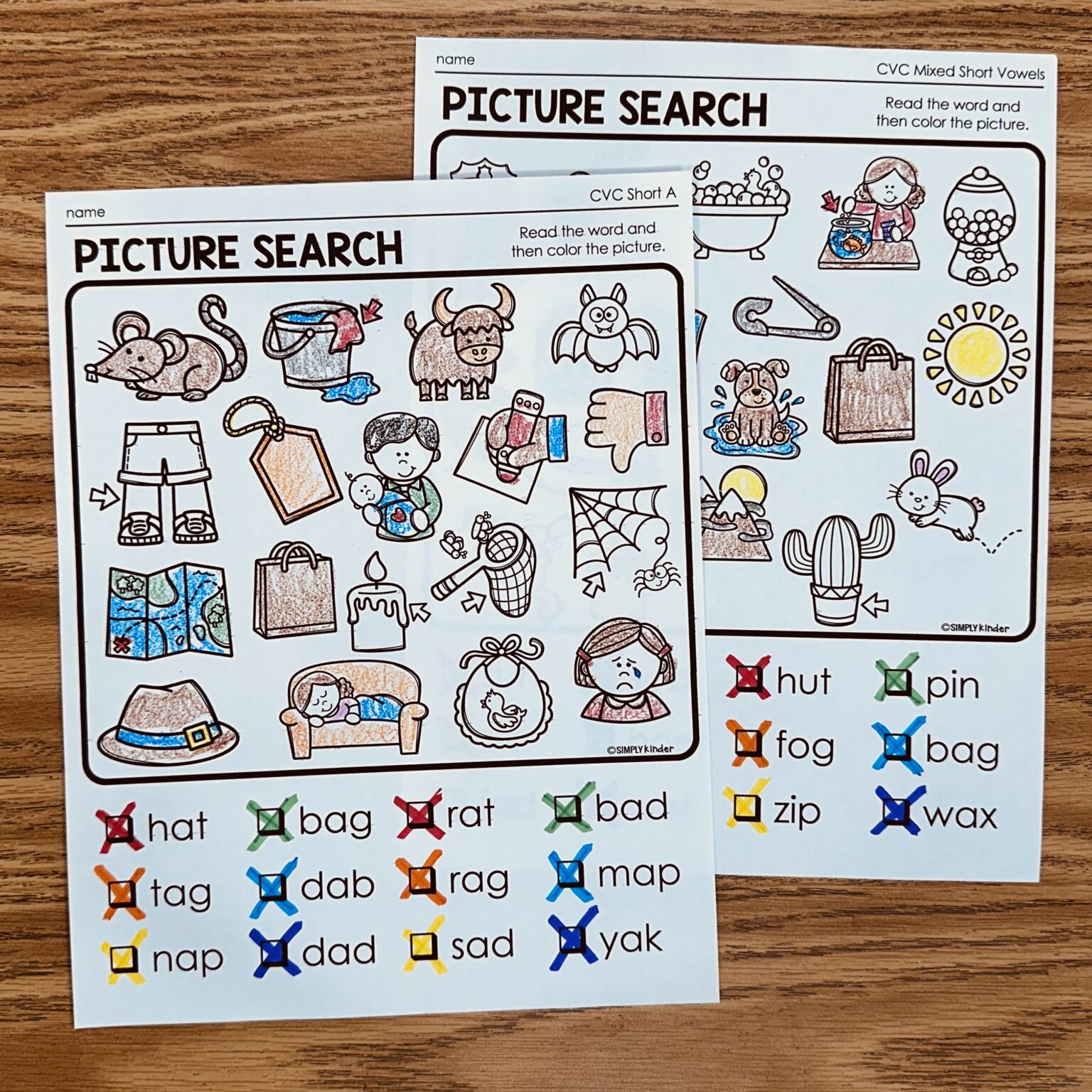 CVC No-Prep Worksheets: Picture Searches - Simply Kinder + Printable ...