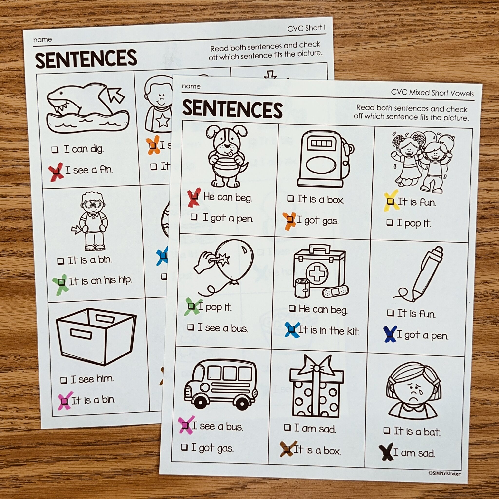 CVC No-Prep Worksheets: Sentences - Simply Kinder + Printable Membership