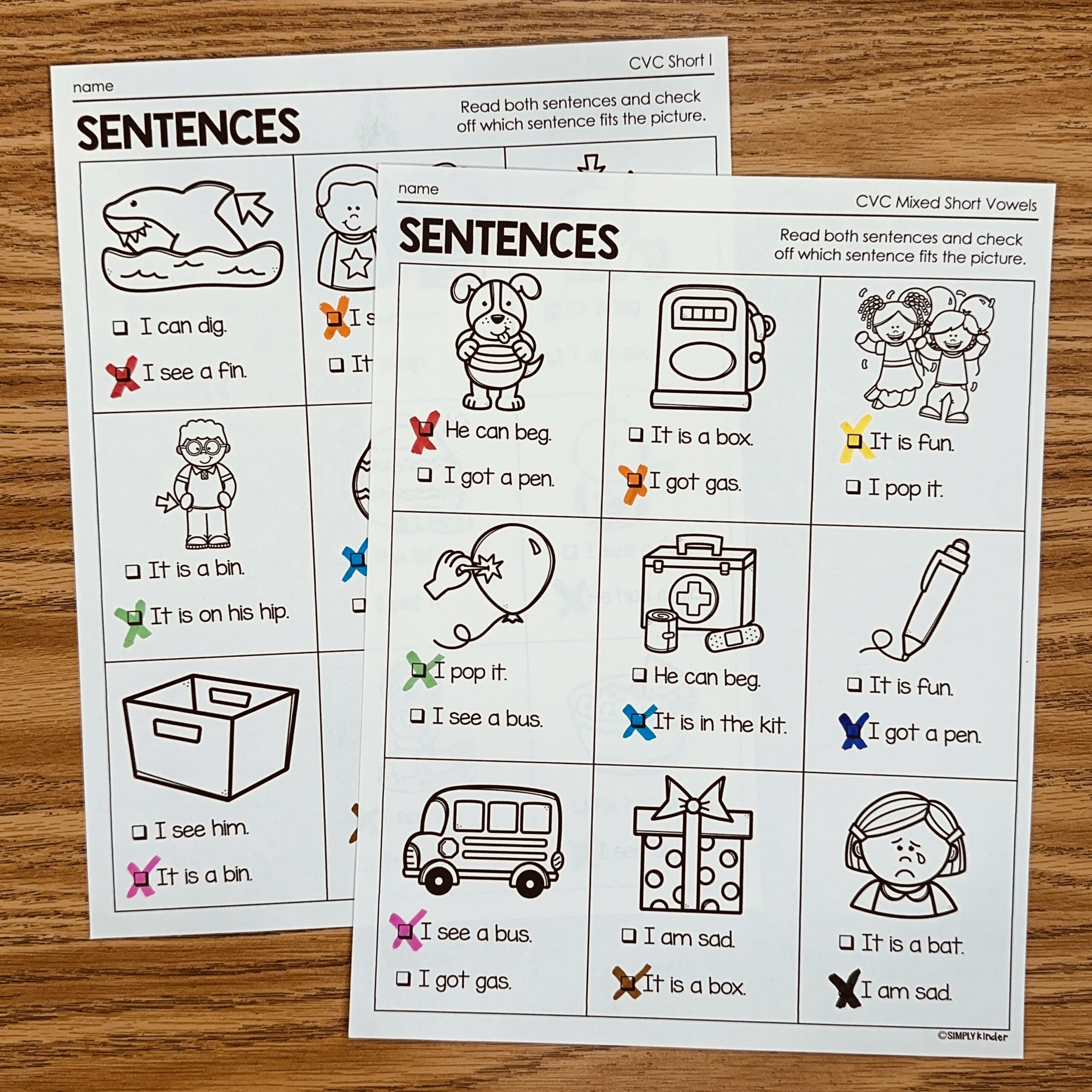 CVC No-Prep Worksheets: Sentences - Simply Kinder + Printable Membership