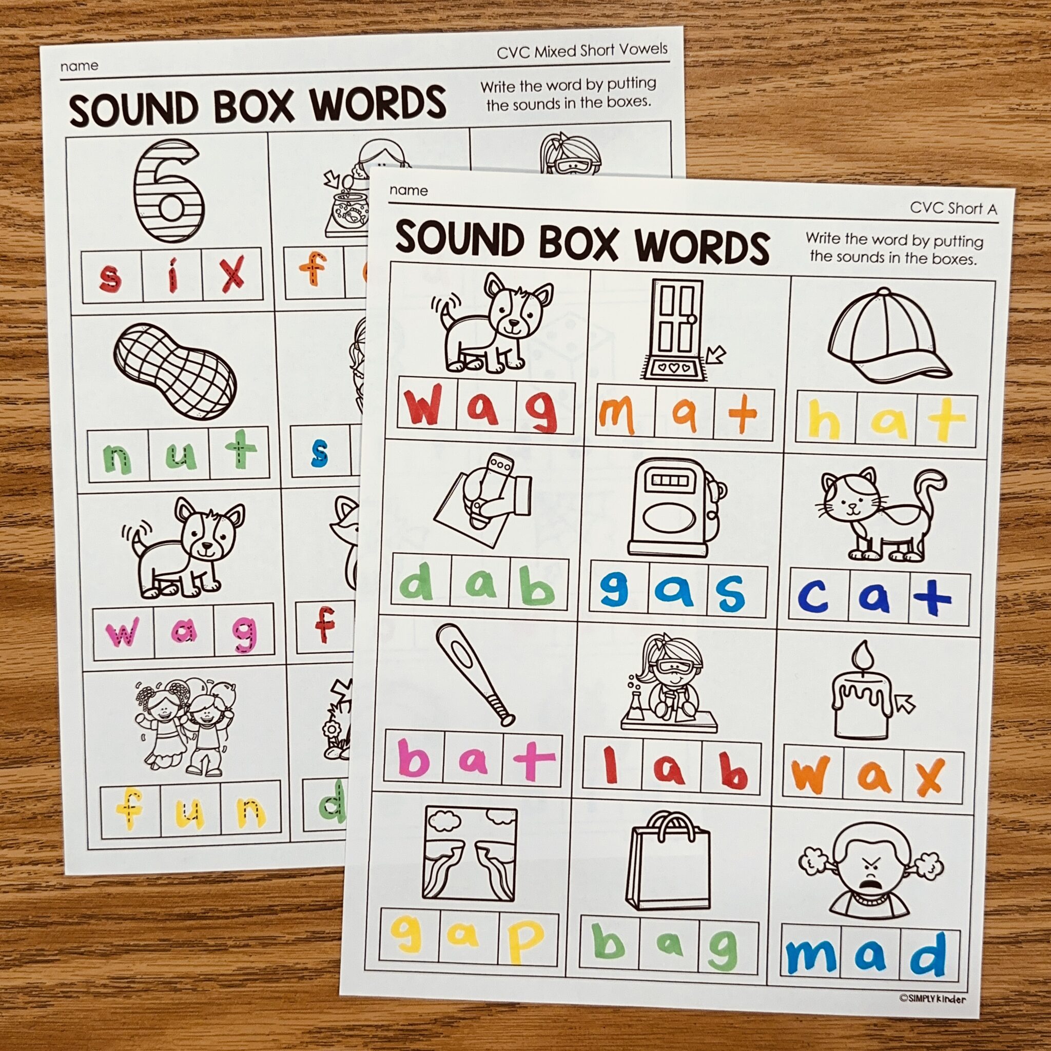 CVC No-Prep Worksheets: Sound Box Words - Simply Kinder + Printable ...