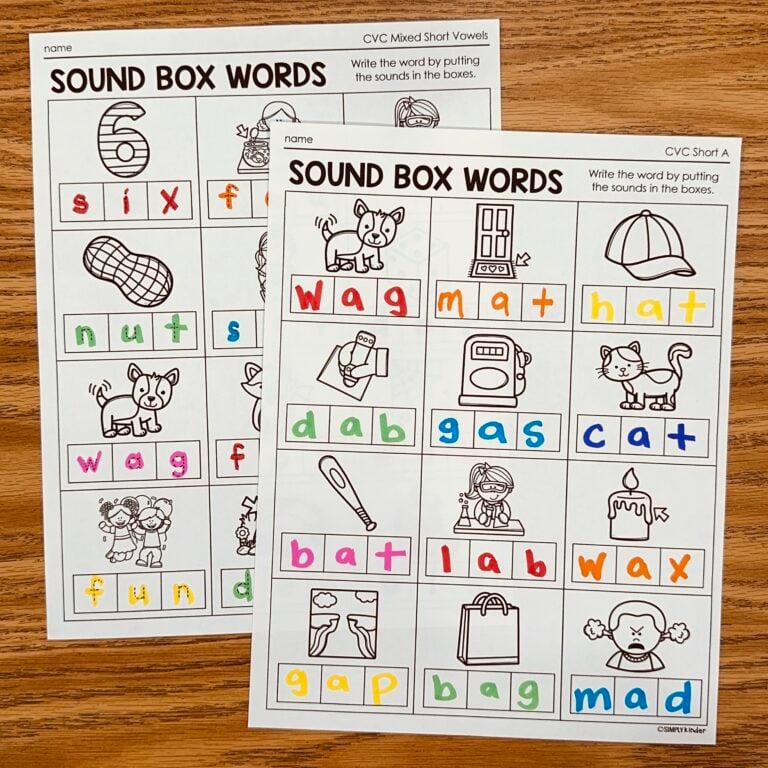 CVC No-Prep Worksheets: Sound Box Words - Simply Kinder + Printable ...