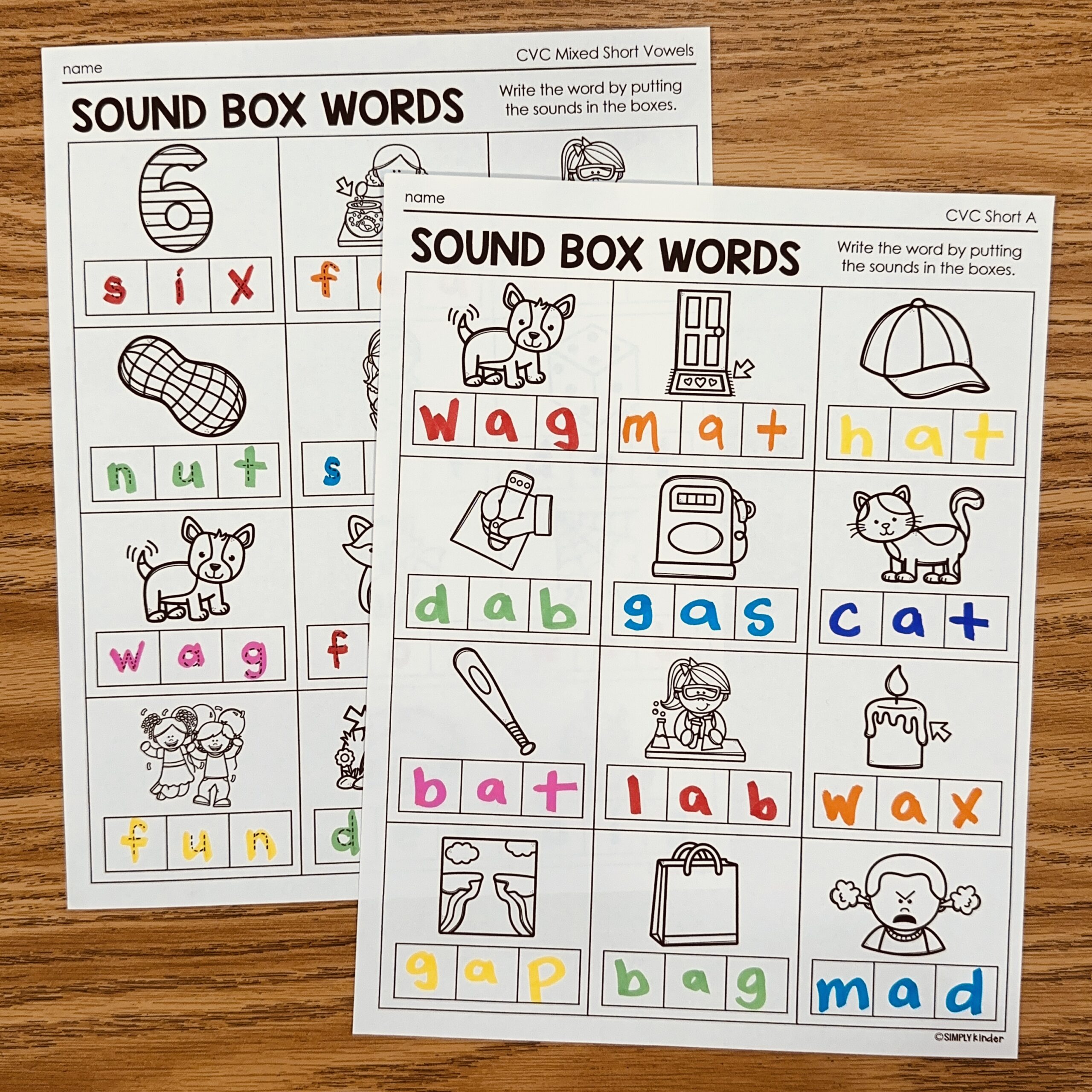 CVC No-Prep Worksheets: Sound Box Words - Simply Kinder + Printable ...