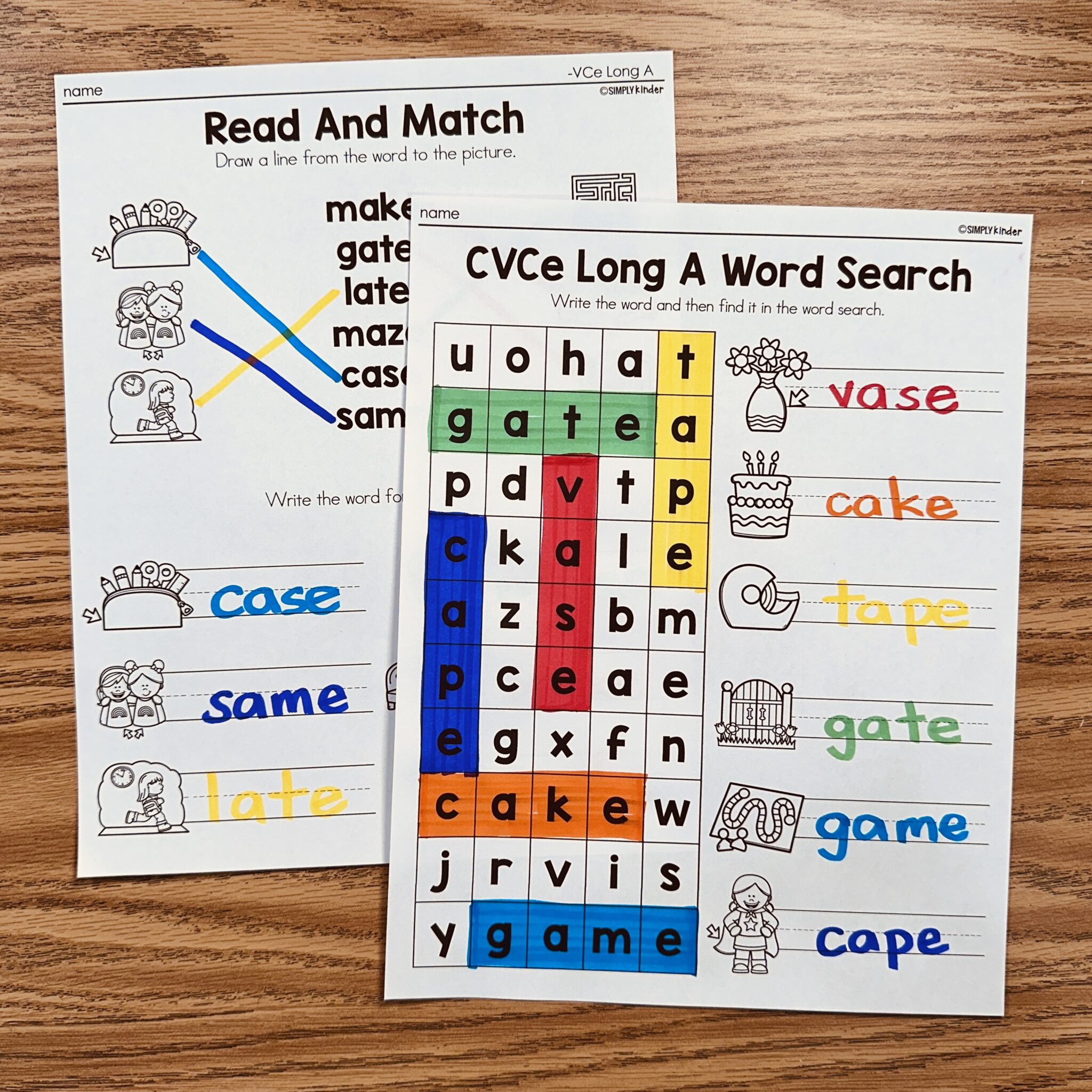 CVCe Long A Worksheets - Simply Kinder + Printable Membership