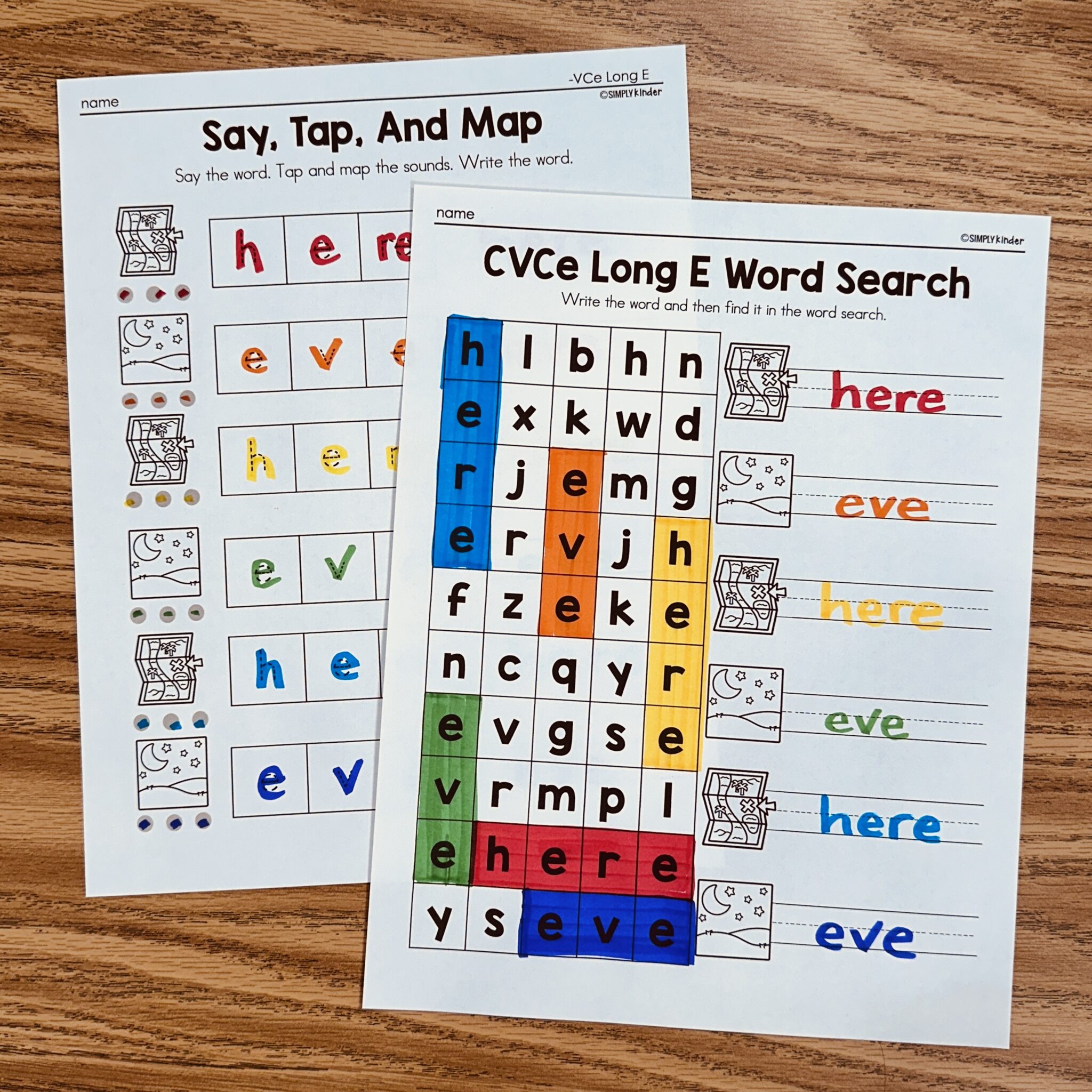 CVCe Long E Worksheets - Simply Kinder + Printable Membership