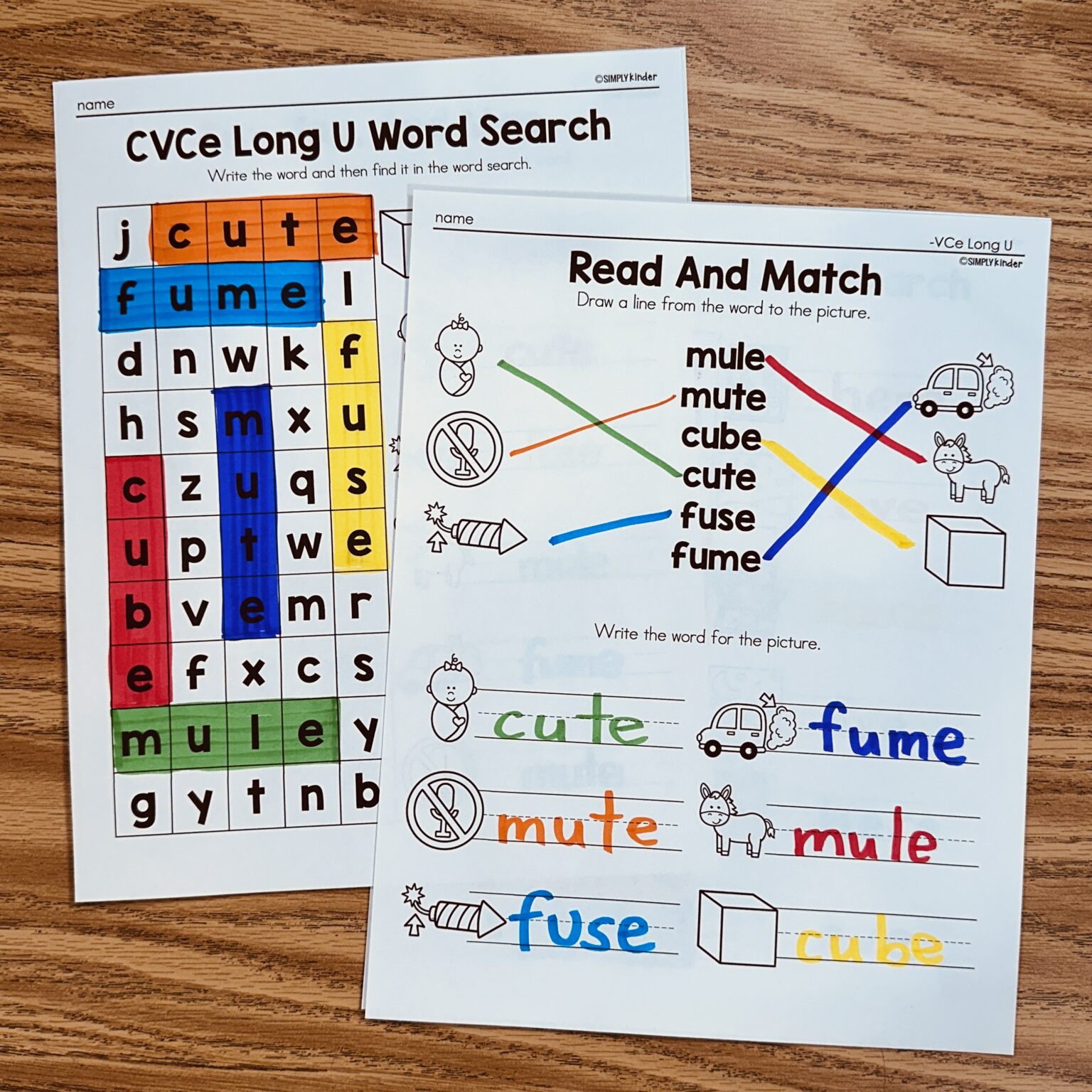 CVCe Long U Worksheets - Simply Kinder + Printable Membership