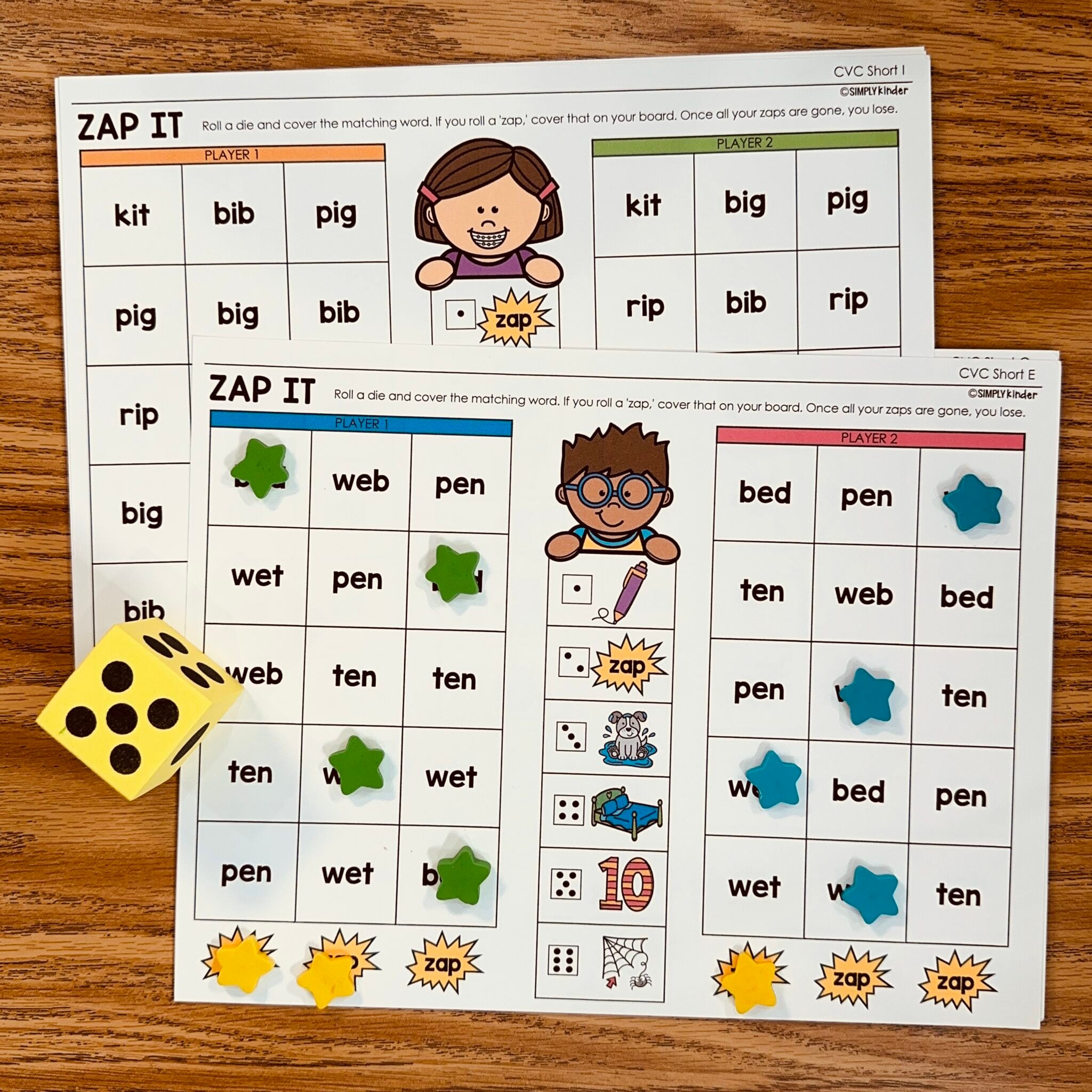 CVC No-Prep Games: Zap It - Simply Kinder + Printable Membership