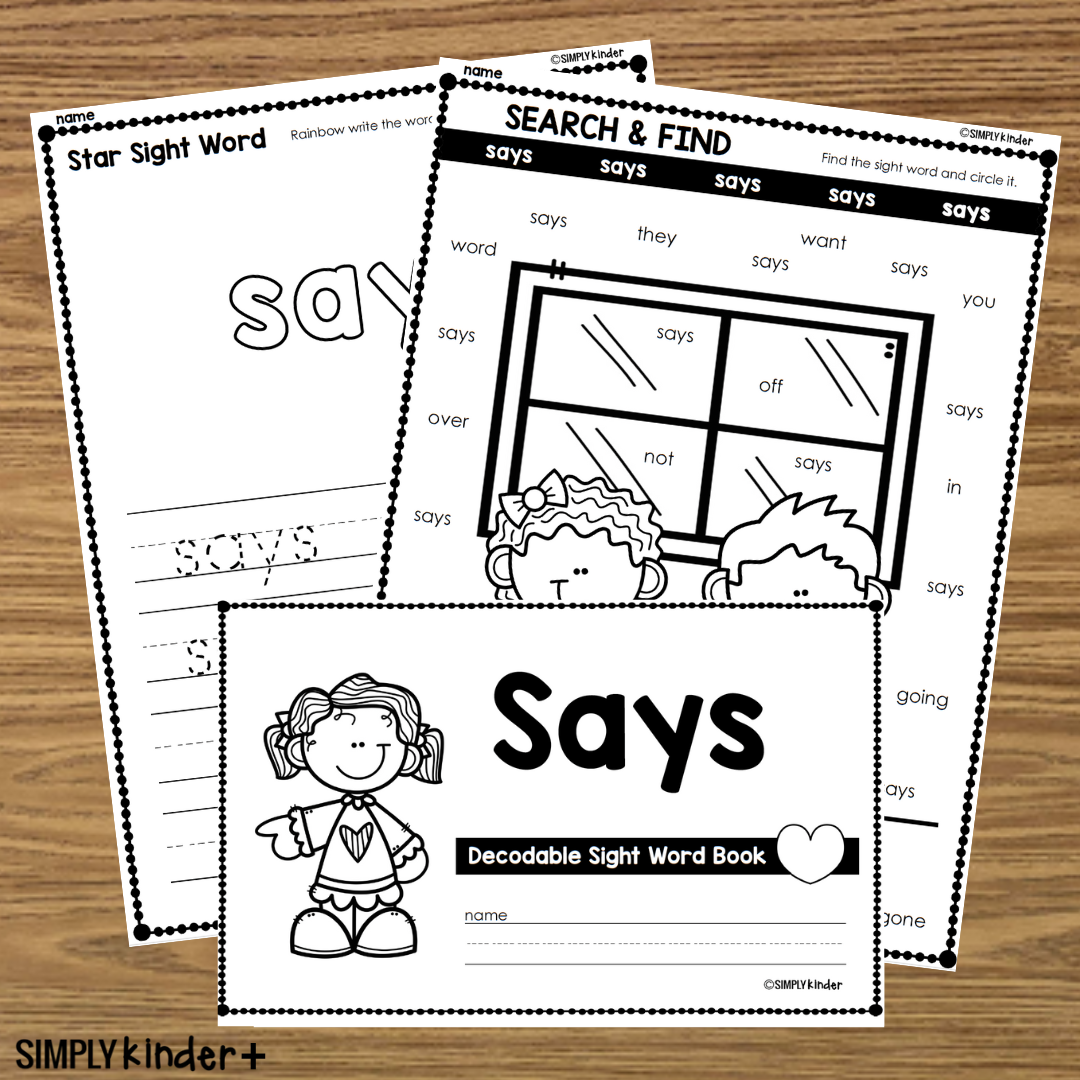 Says - Sight Word Activities - Simply Kinder + Printable Membership