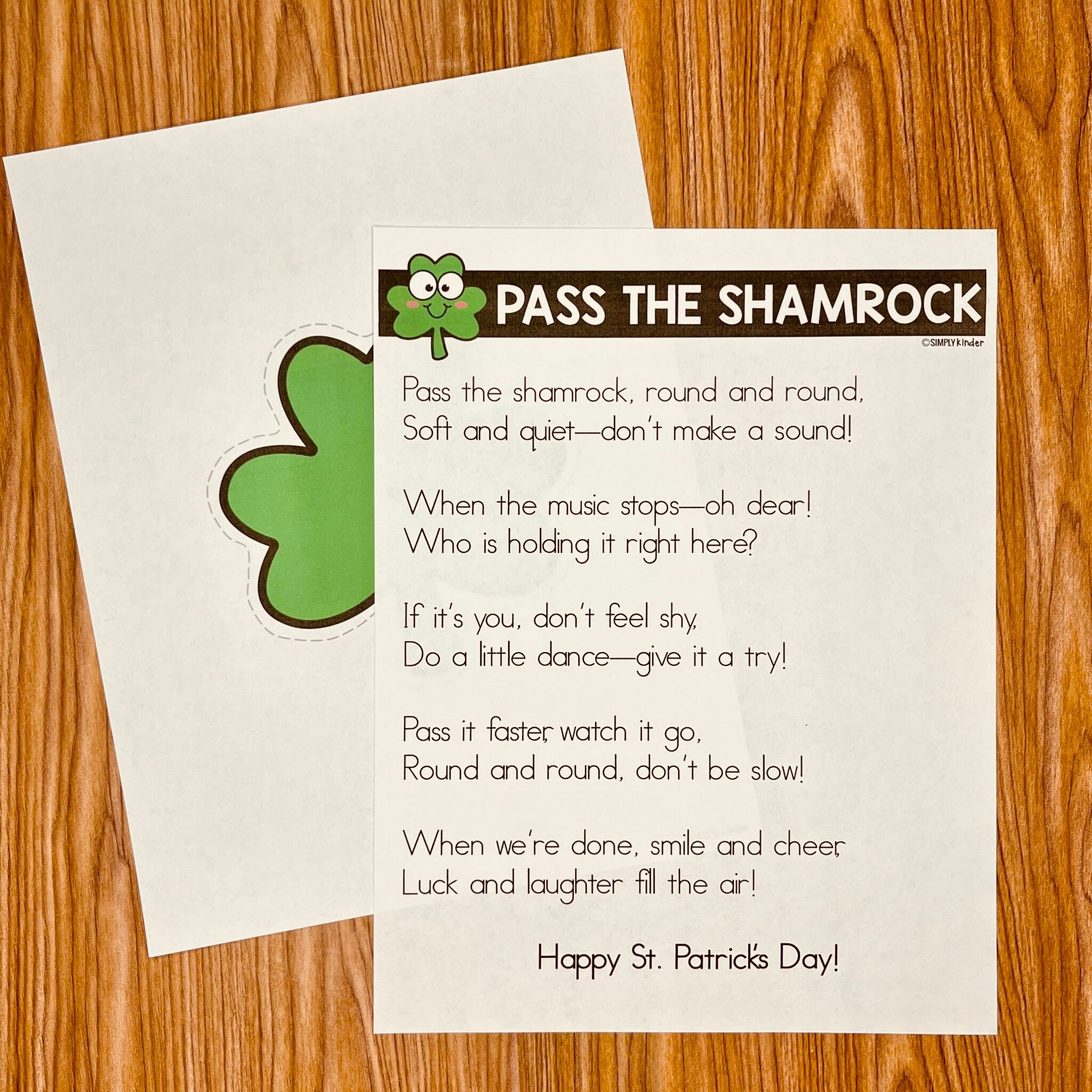FREE Pass the Shamrock Poem - Simply Kinder + Printable Membership