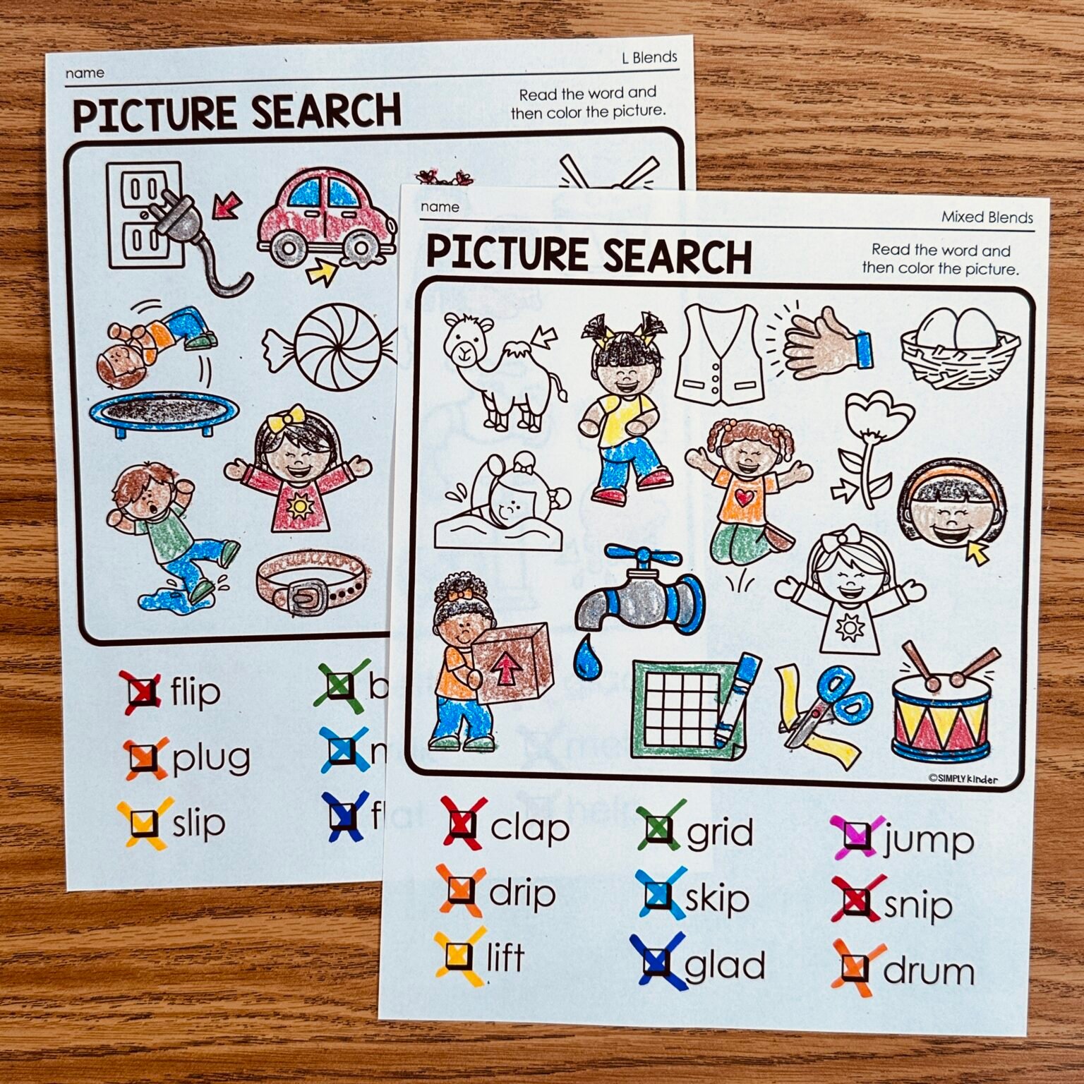 Blends No-Prep Worksheets: Picture Searches - Simply Kinder Plus