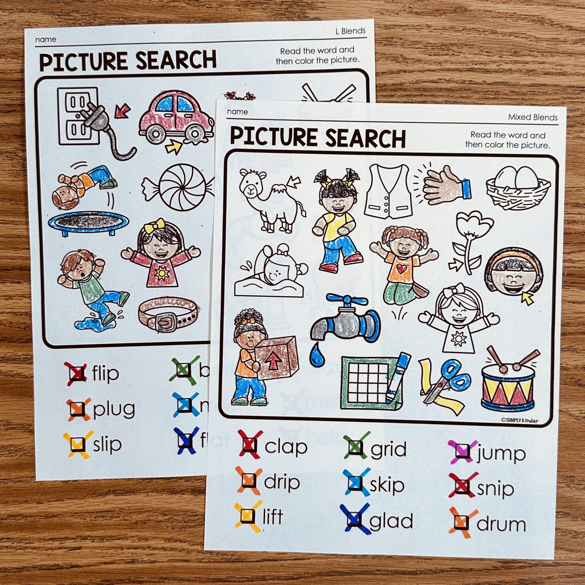 Blends No-Prep Worksheets: Picture Searches - Simply Kinder Plus