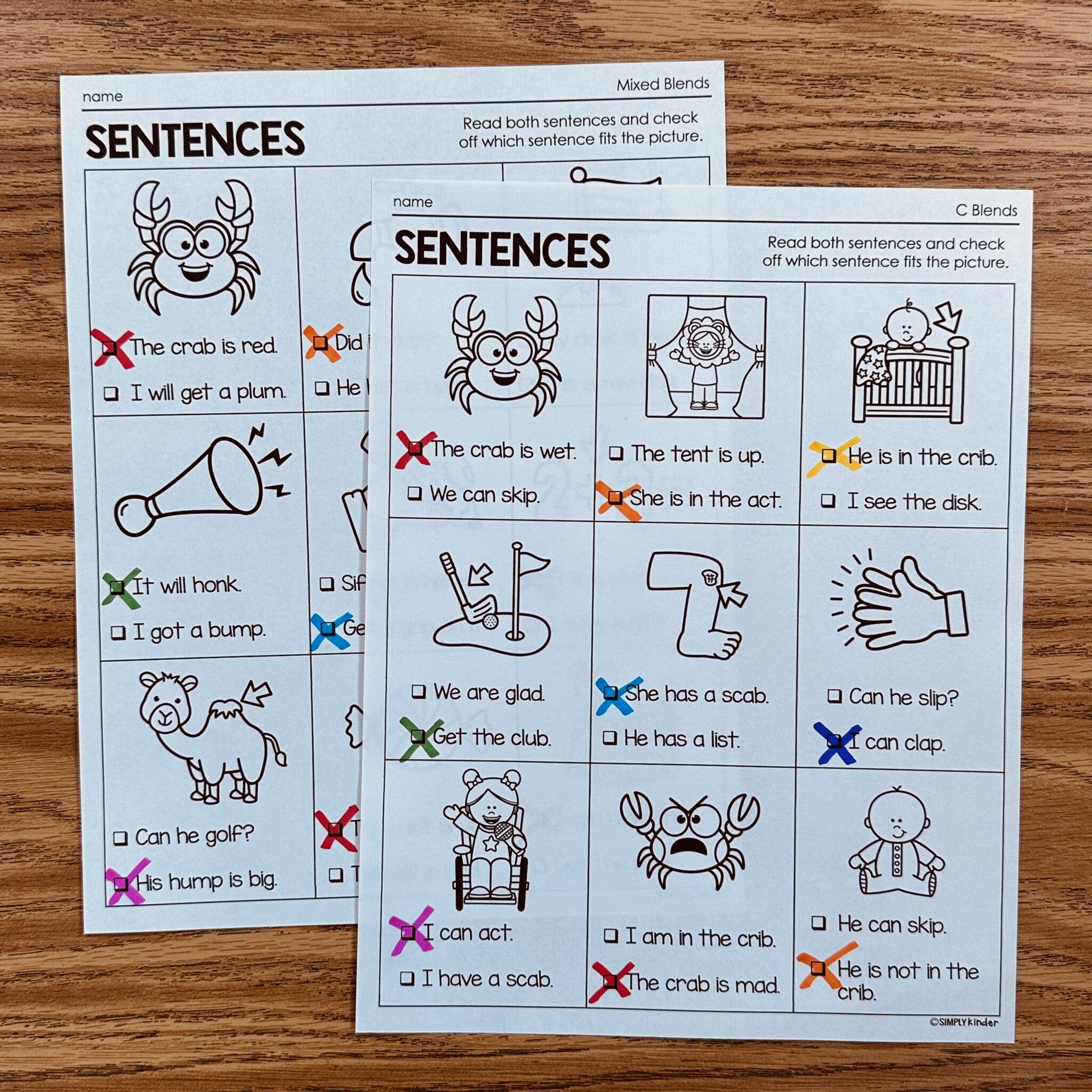 Blends No-Prep Worksheets: Sentences - Simply Kinder + Printable Membership