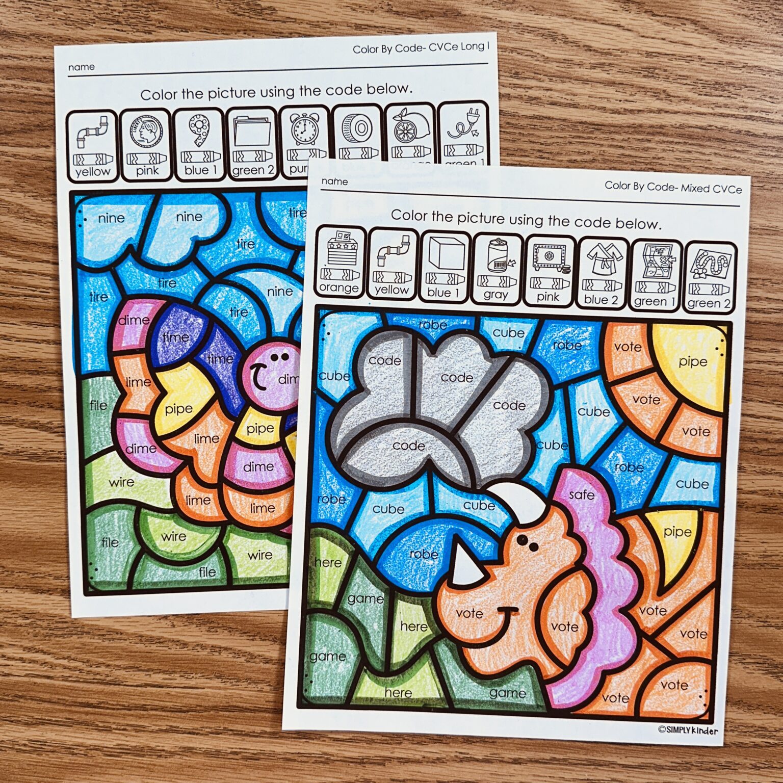CVCe No-Prep Worksheets: Color by Codes - Simply Kinder Plus