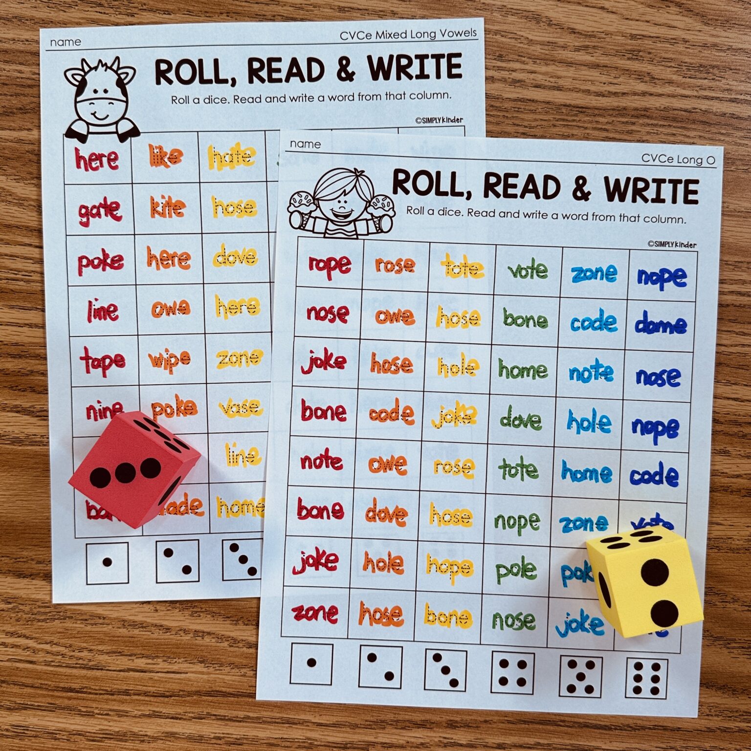 CVCe No-Prep Worksheets: Roll & Read - Simply Kinder Plus