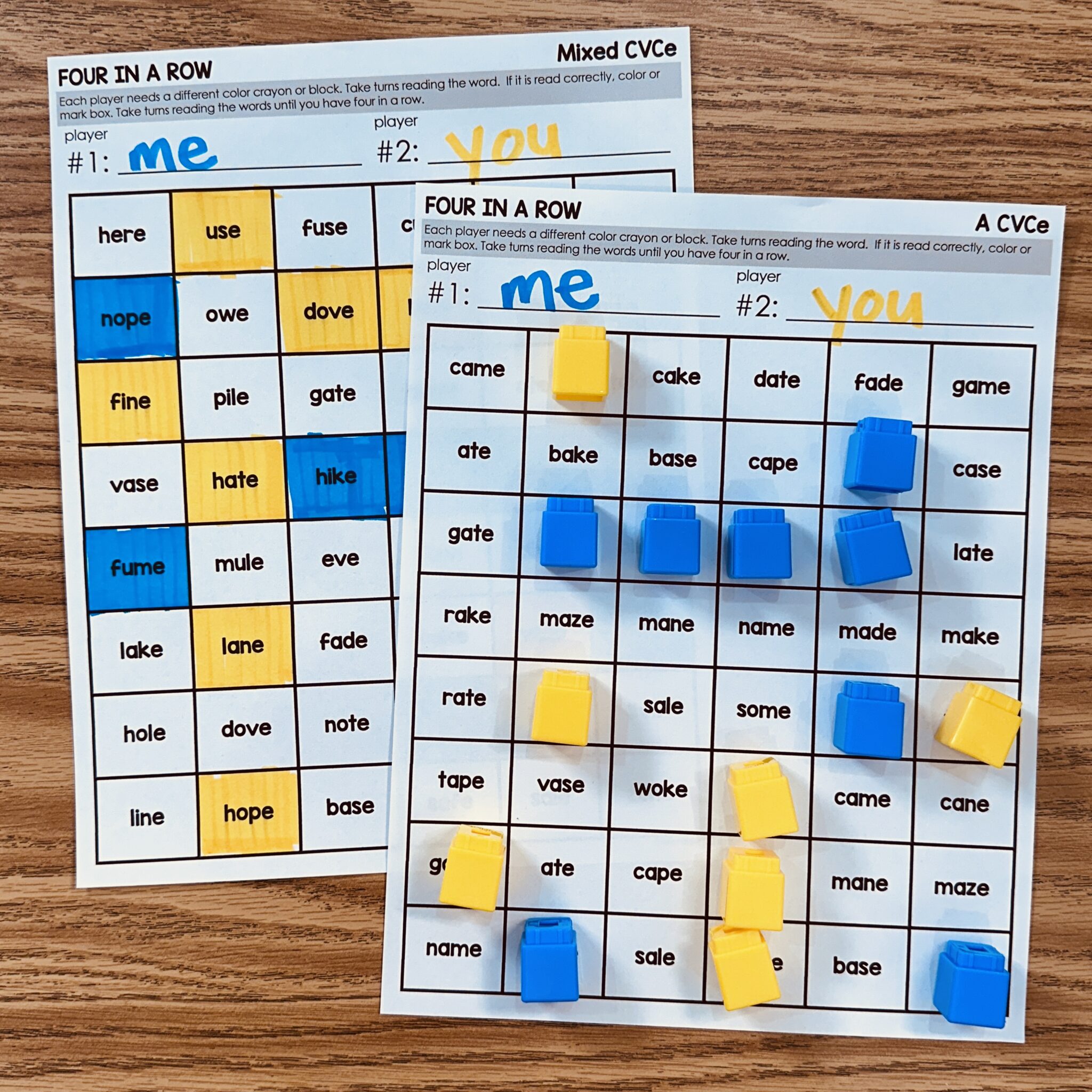 CVCe No-Prep Worksheets: Four in a Row - Simply Kinder Plus