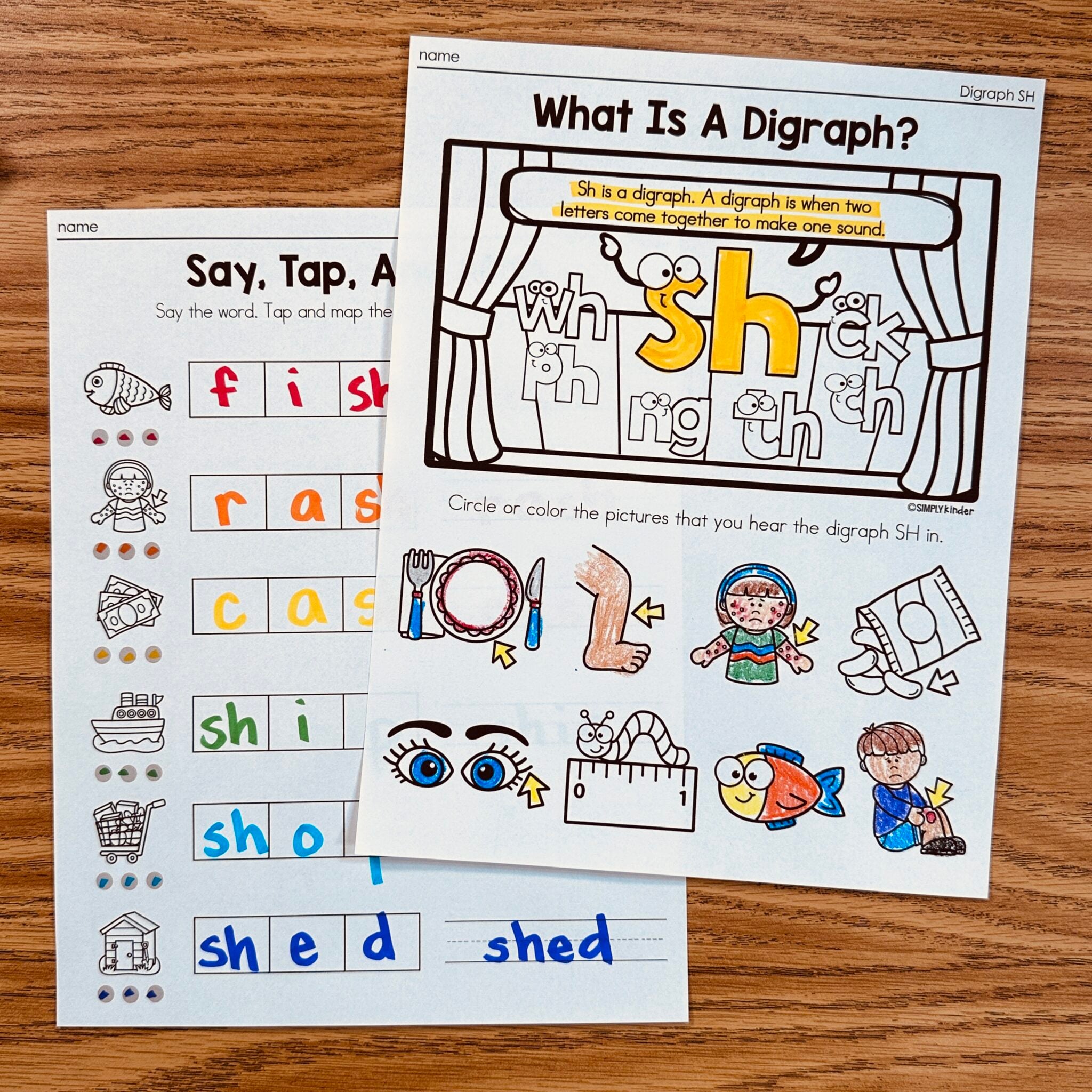 Digraphs SH Phonics Worksheets - Simply Kinder + Printable Membership