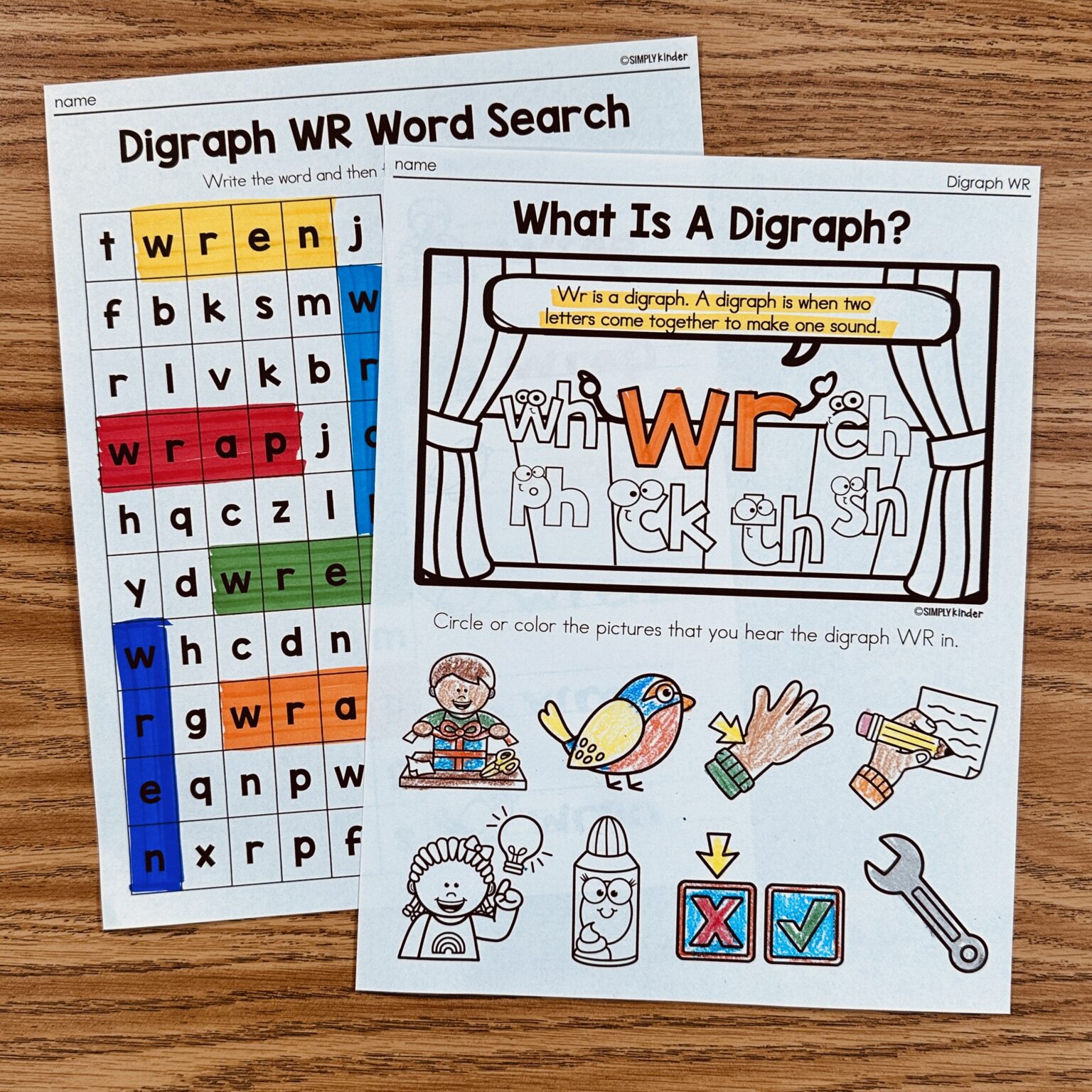 Digraphs WR Phonics Worksheets - Simply Kinder + Printable Membership