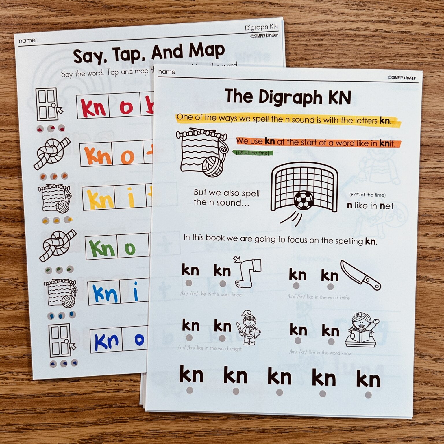 Digraphs KN Phonics Worksheets - Simply Kinder + Printable Membership